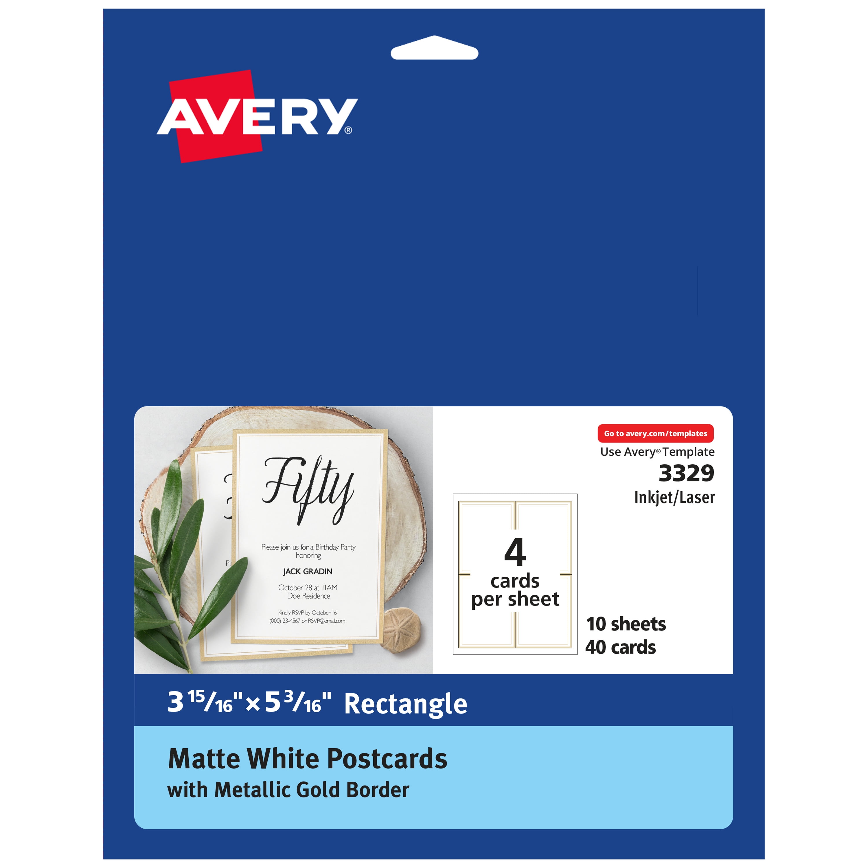 Avery Postcards, with Gold Borders, 3-15/16" x 5-3/16" 40ct - Walmart.com