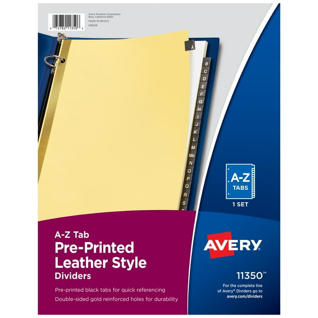 Avery Preprinted Alphabet Binder Inserts, Black Leather Tab Dividers w ...