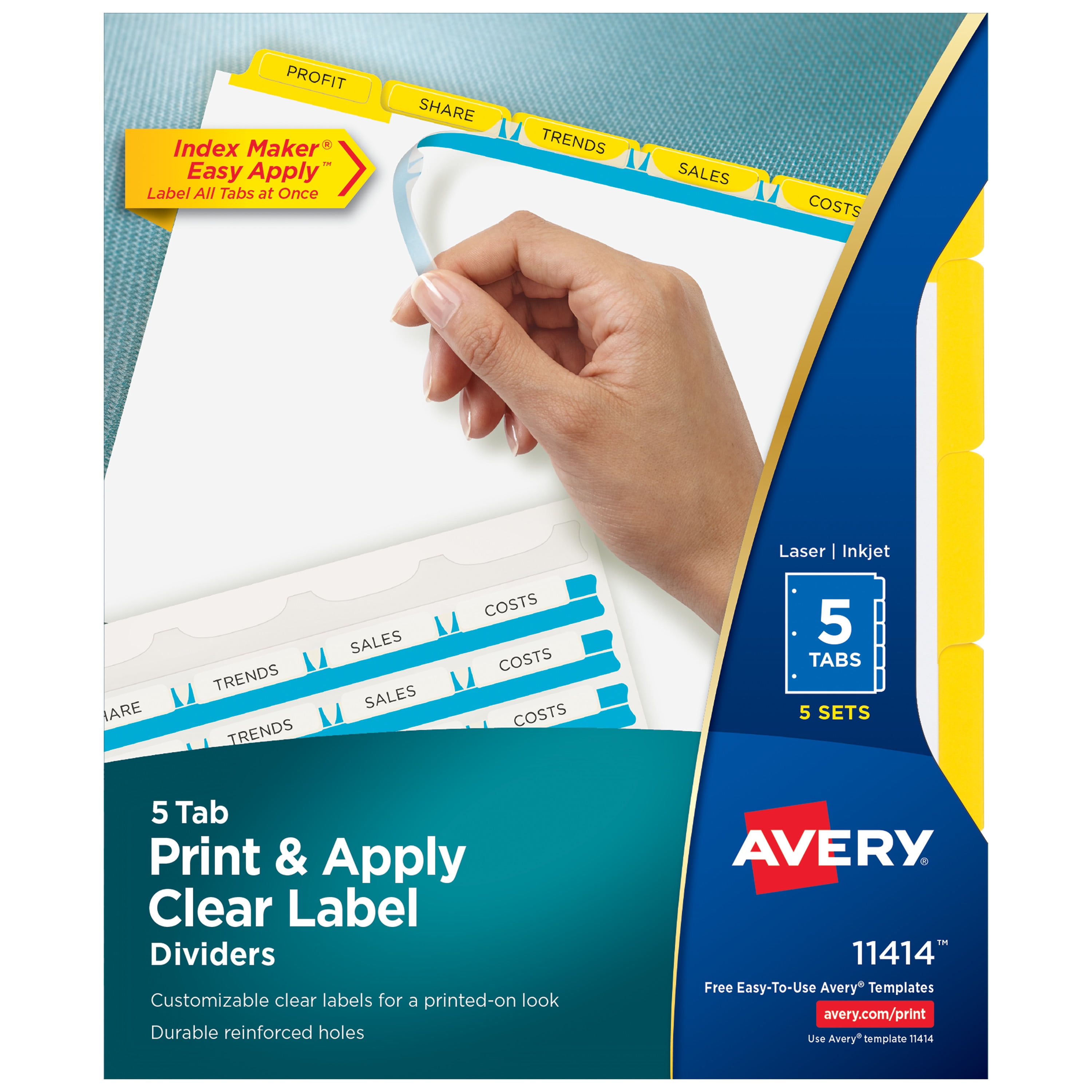 Avery Print & Apply - Divider - 5 parts - tabbed - clear (pack of 5 ...