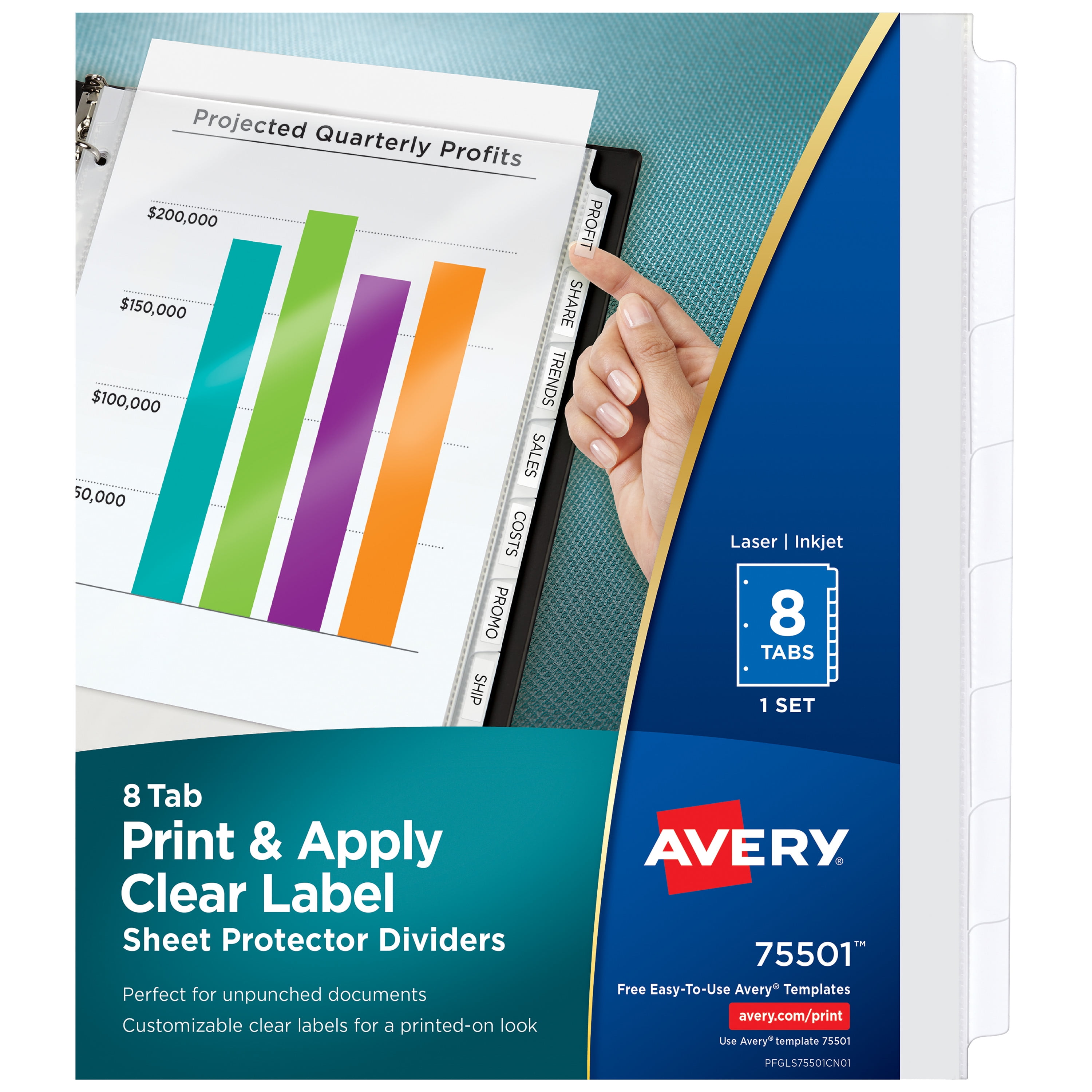 Avery Print & Apply Clear Label Sheet Protector Dividers, 8 White Tabs ...