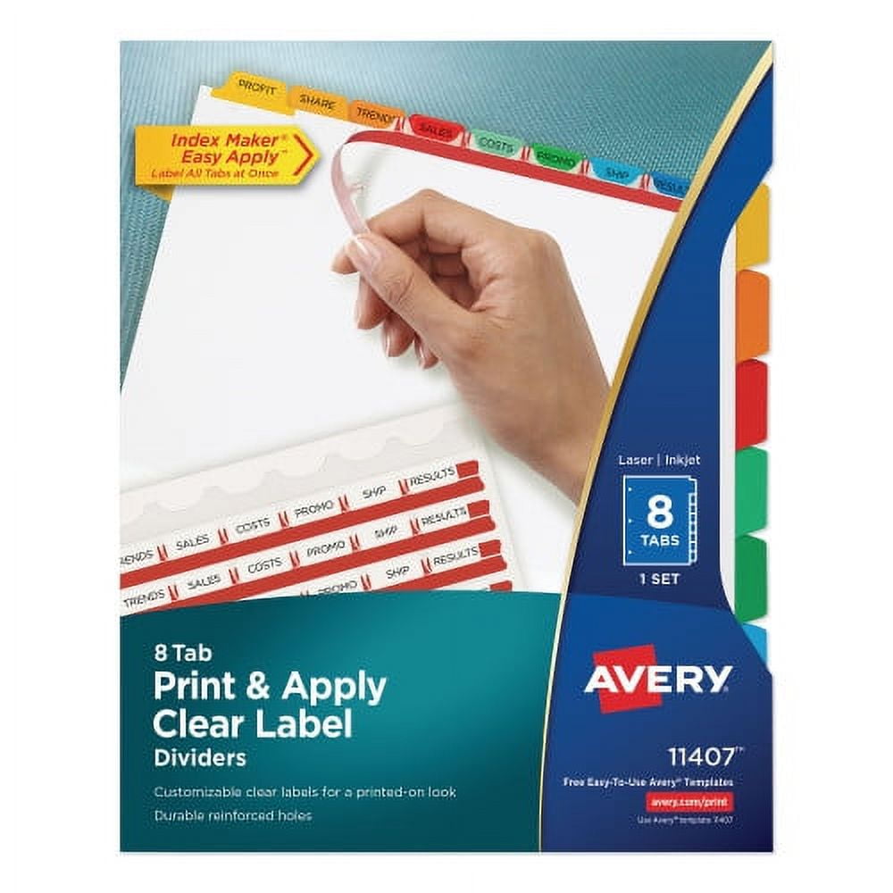 Avery Print and Apply Index Maker Clear Label Dividers, 8-Tab, Color ...