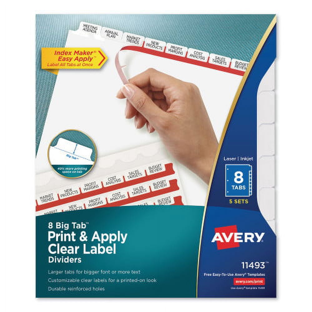 Avery Print and Apply Index Maker Clear Label Dividers, Big Tab, 8-Tab ...