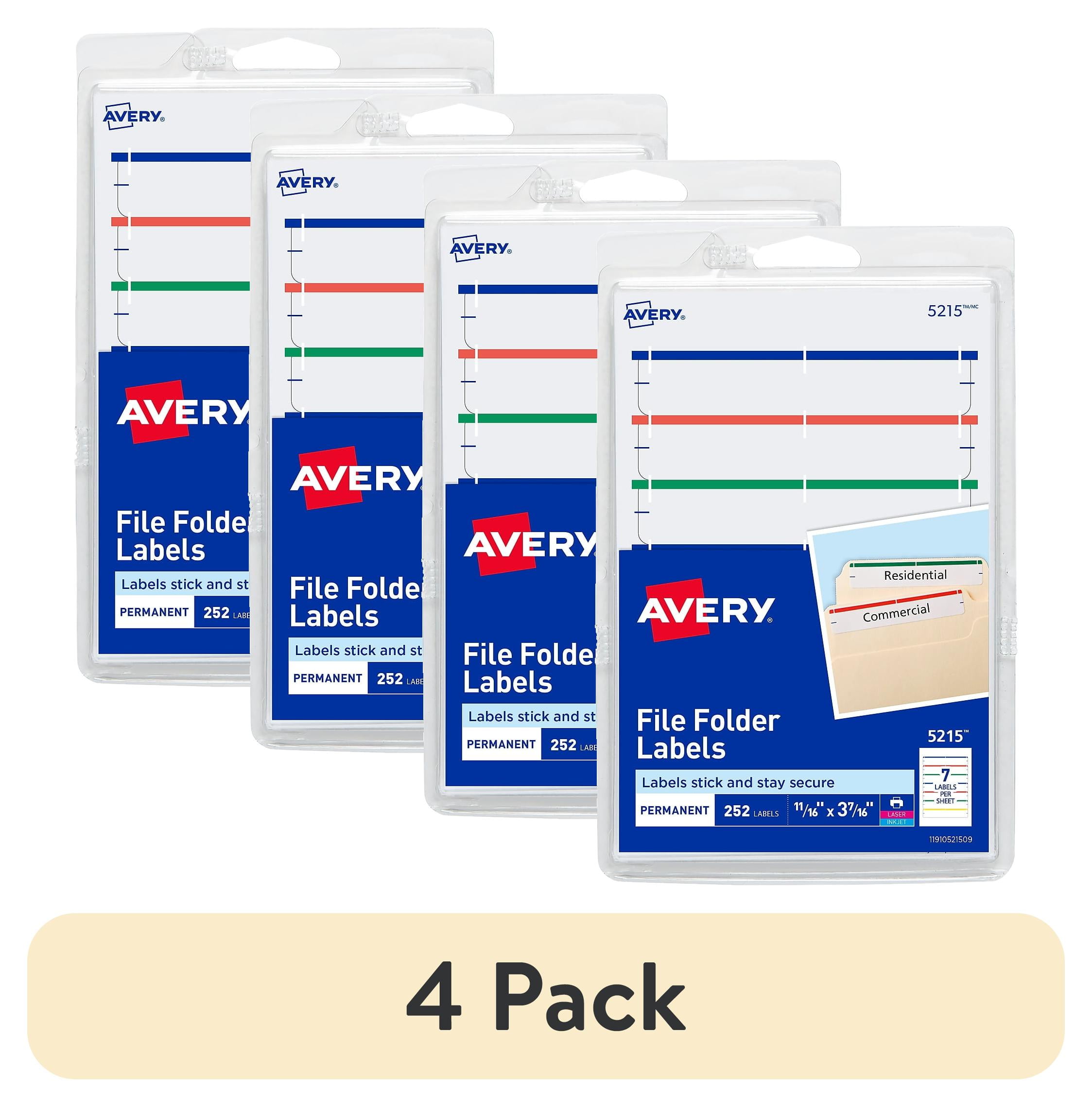 (4 pack) Avery Print or Write File Folder Labels 11/16 x 3 7/16 White ...