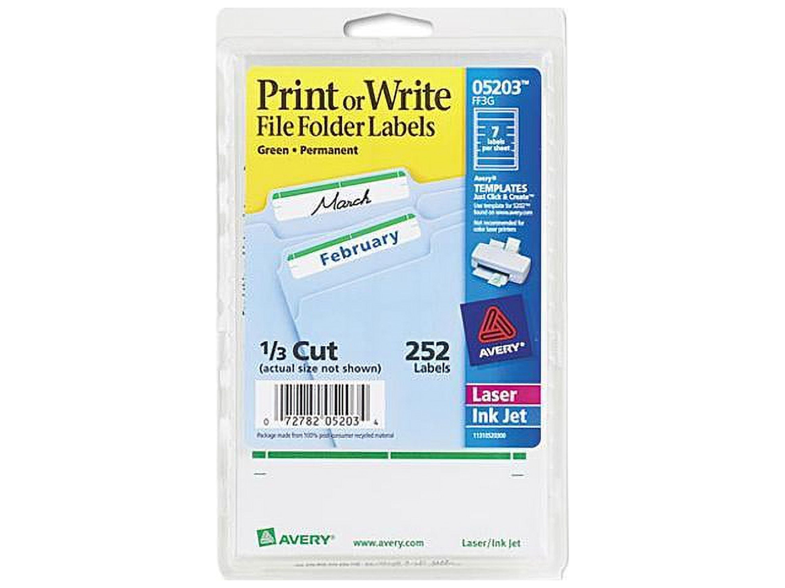 Avery Print or Write File Folder Labels, 11/16 x 3 7/16, White/Green ...