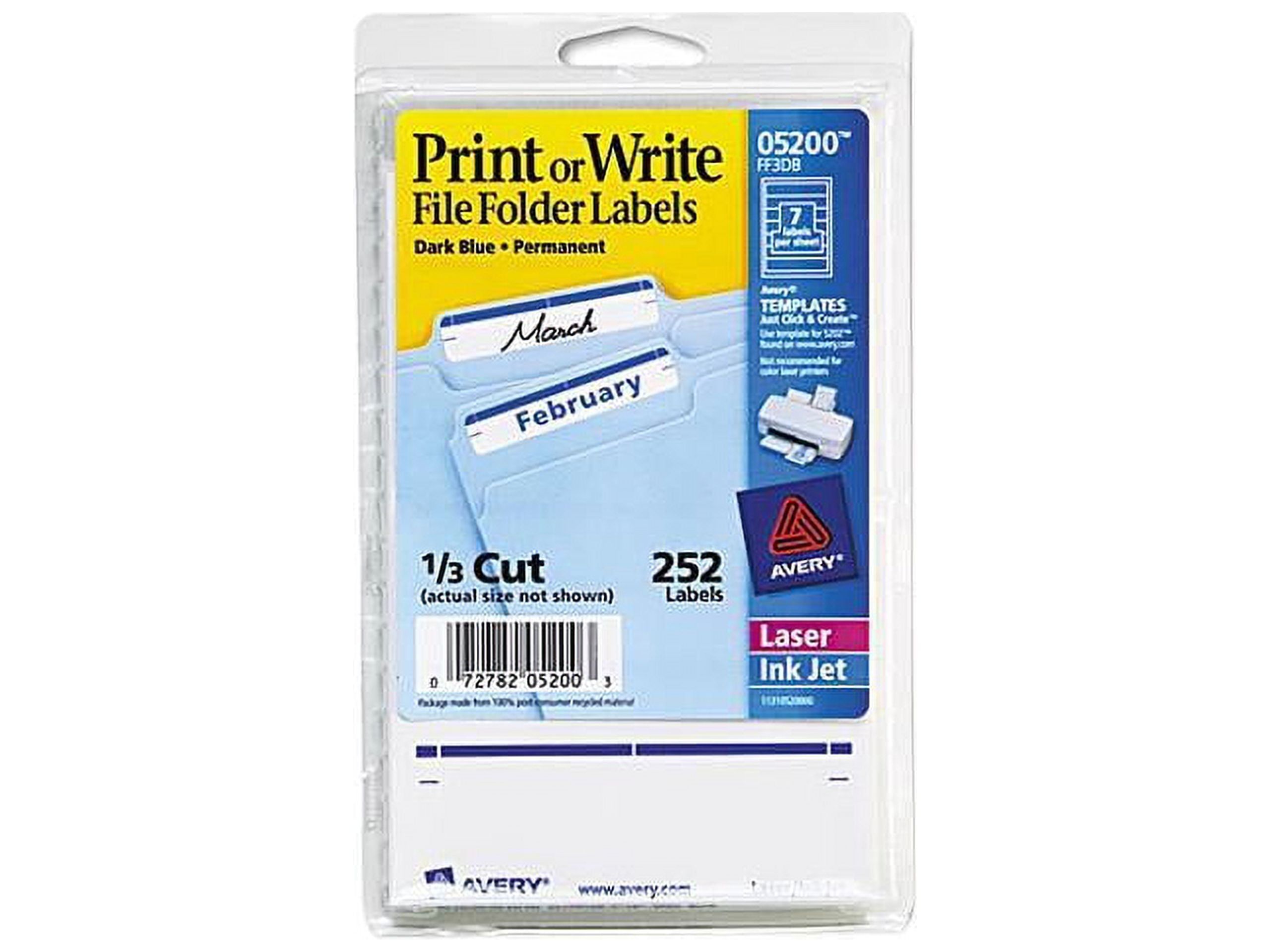 Avery Print or Write File Folder Labels, 11/16 x 3 7/16, White/Dark ...