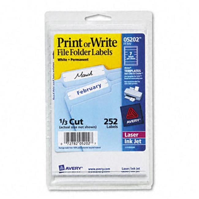 Avery Print or Write File Folder Labels- 3-7/16 x 11/16- White- 252 ...