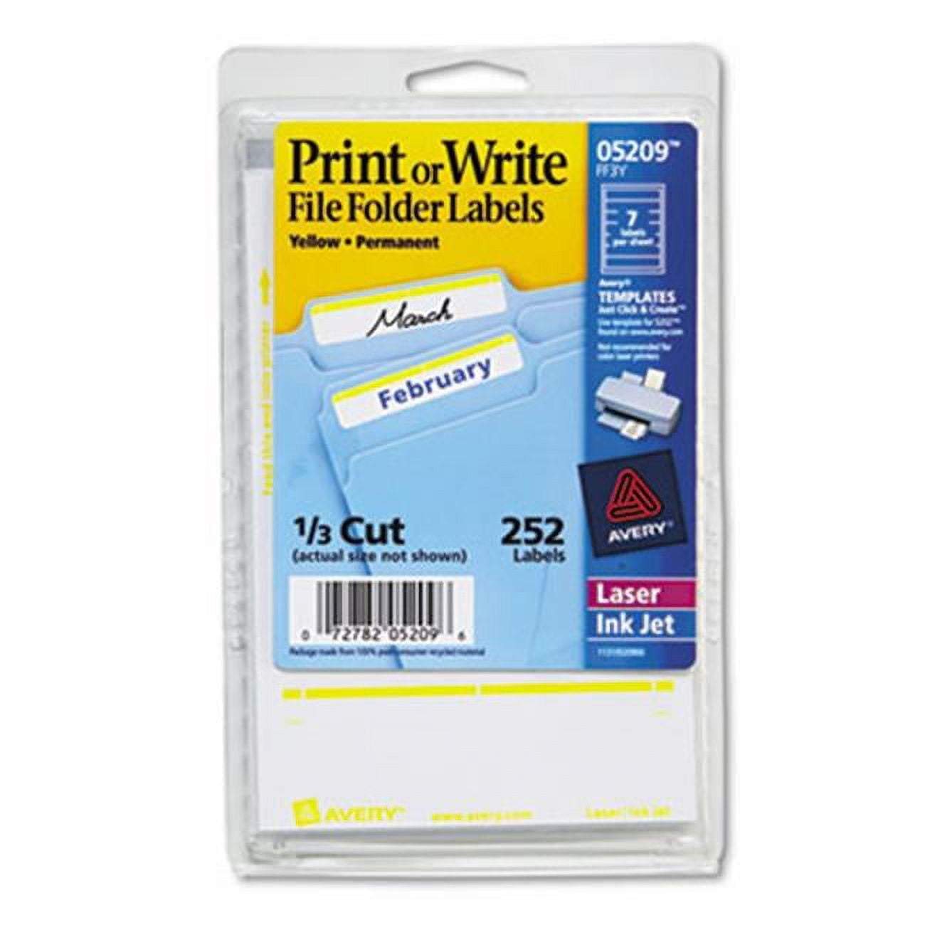 Avery Print or Write File Folder Labels .69 x 3.44 White-Yellow Bar 252 ...