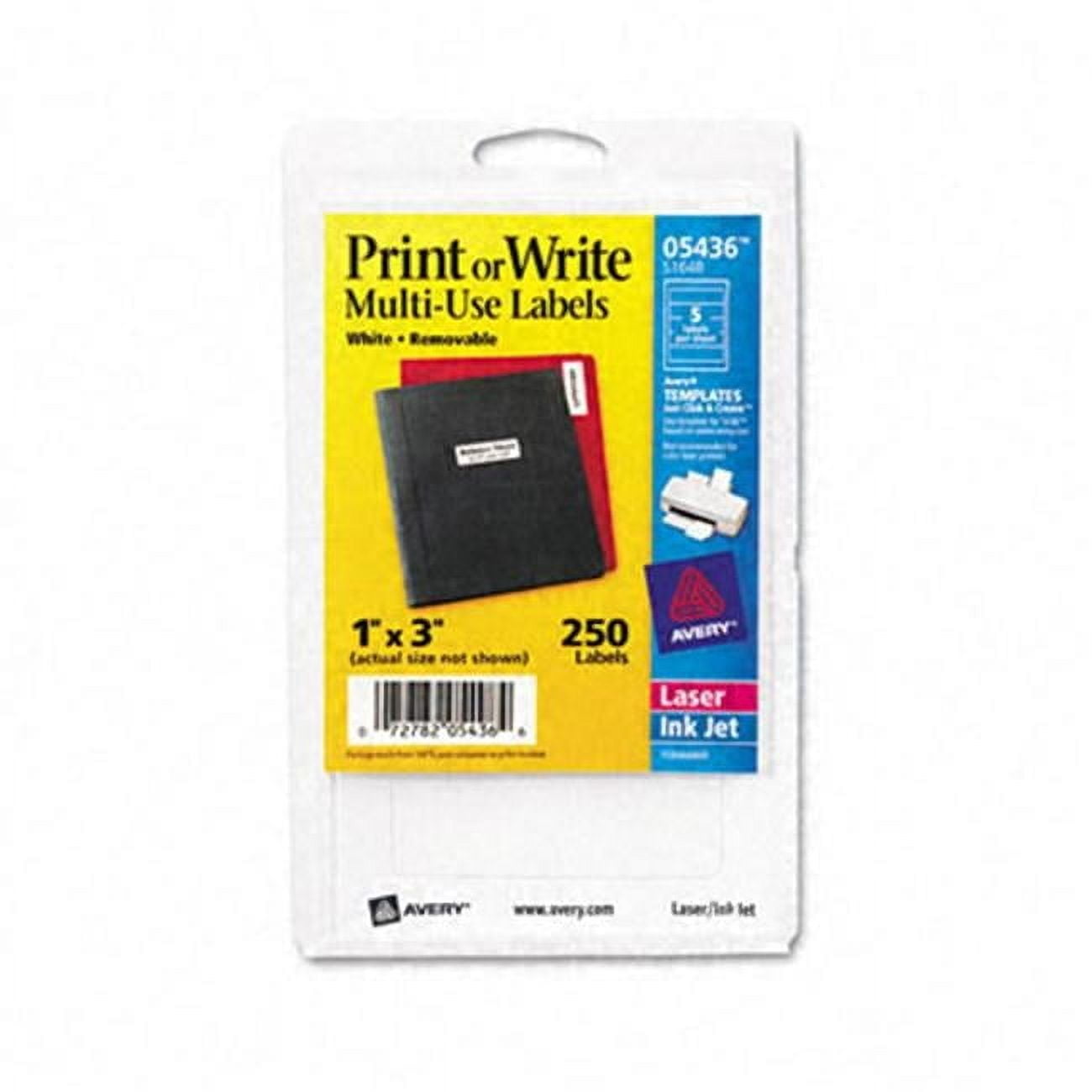 Avery Print or Write Removable Multi-Use Labels- 1 x 3- White- 250/Pack ...