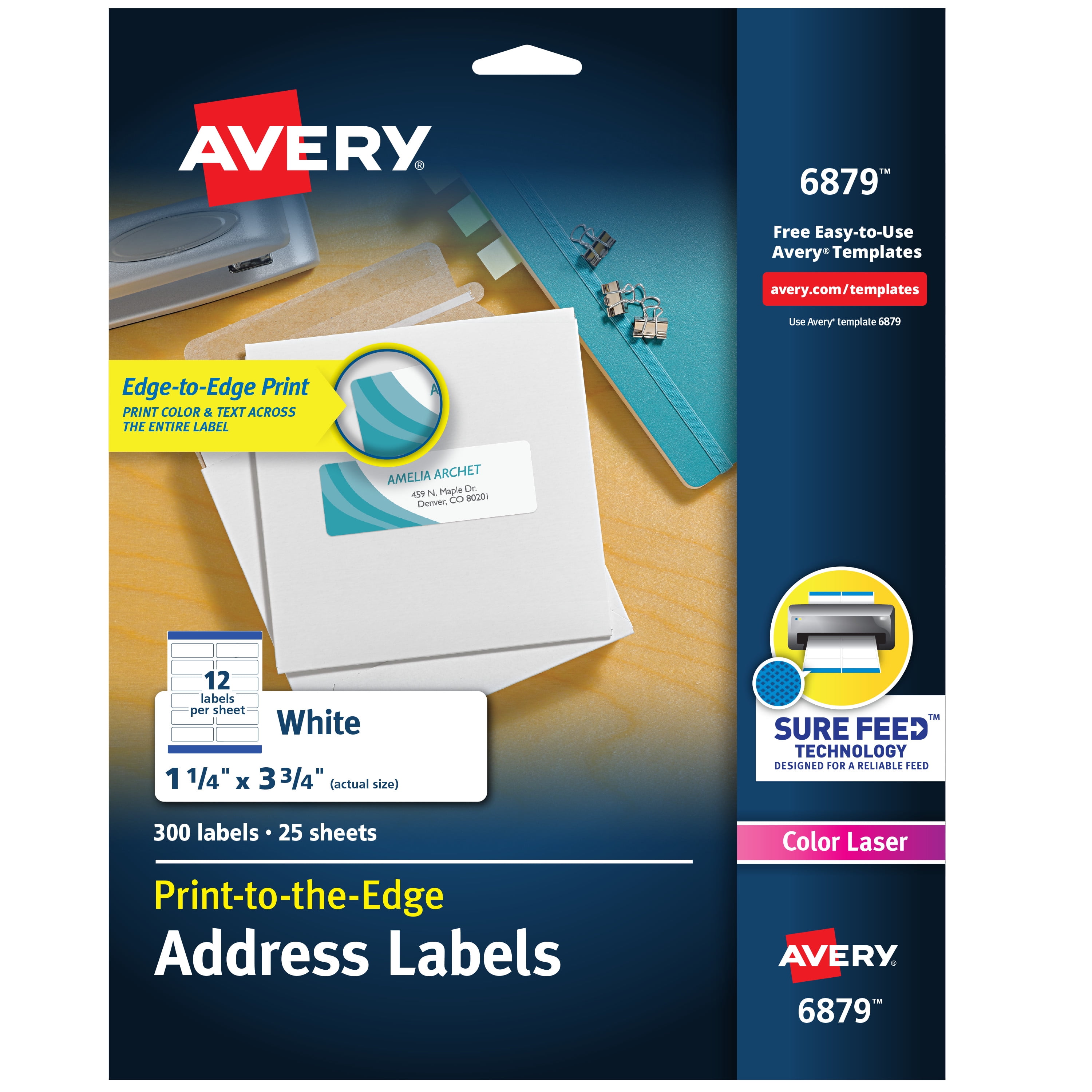 Avery 6879 Print-to-Edge Shipping Labels, 1-1/4"x3-3/4", 300 Count ...