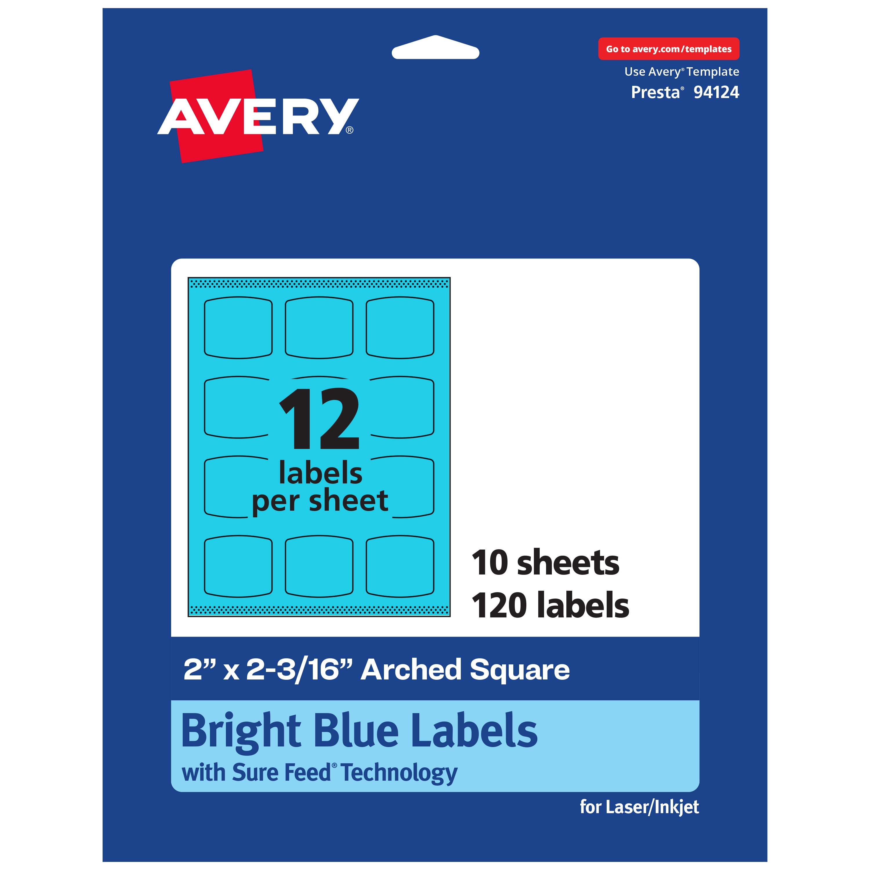 Avery Printable Arched Square Labels, Bright Blue, 2" x 2-3/16", 120ct ...