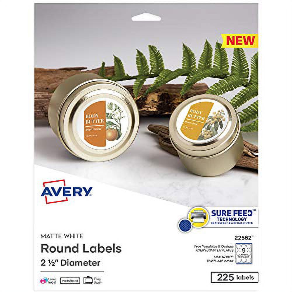 Avery Printable Blank Round Labels, 2.5" Diameter, Matte White, 225 ...