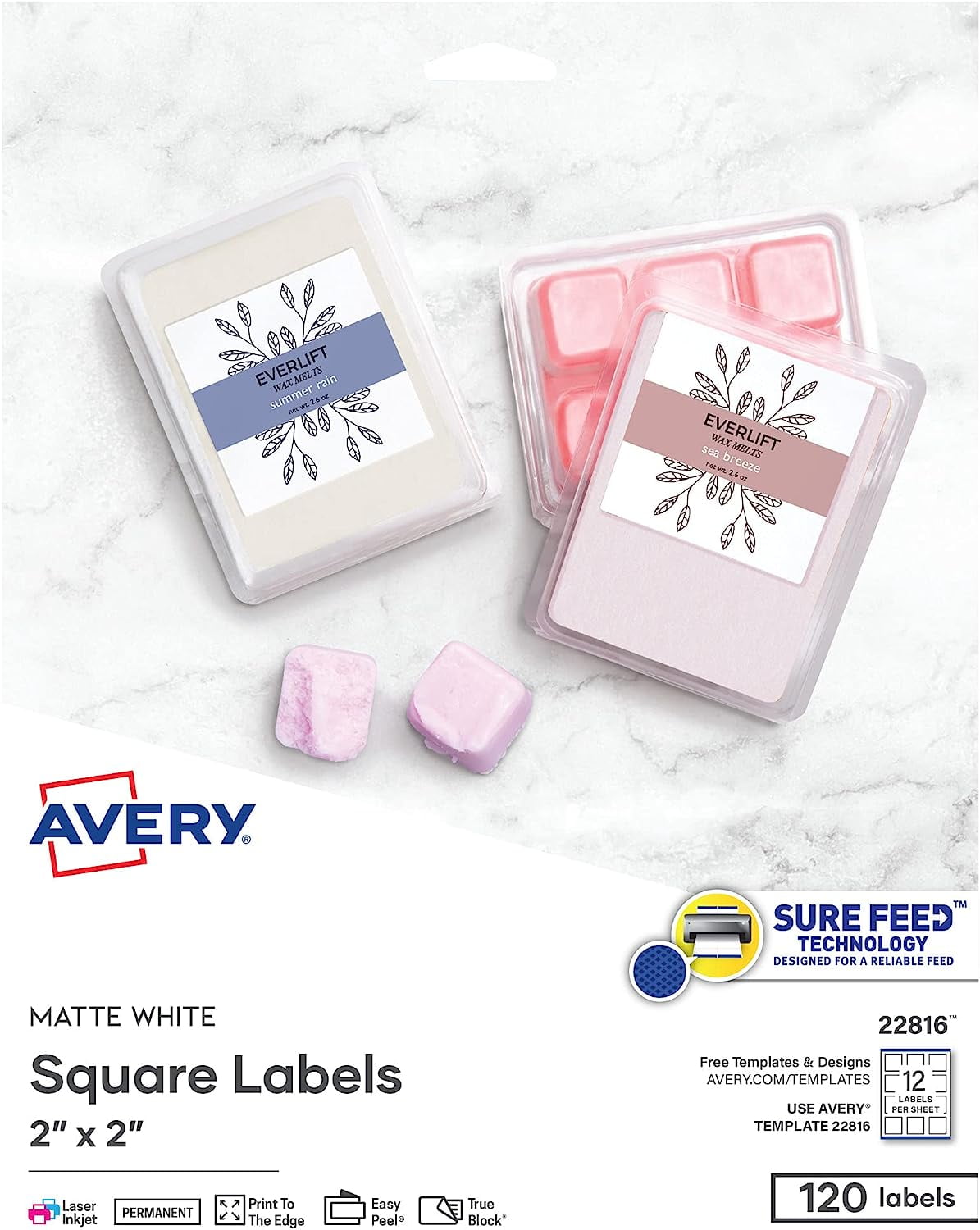 Avery Printable Square Labels - Great for Jar Labels, Sure Feed, 2" x 2 ...