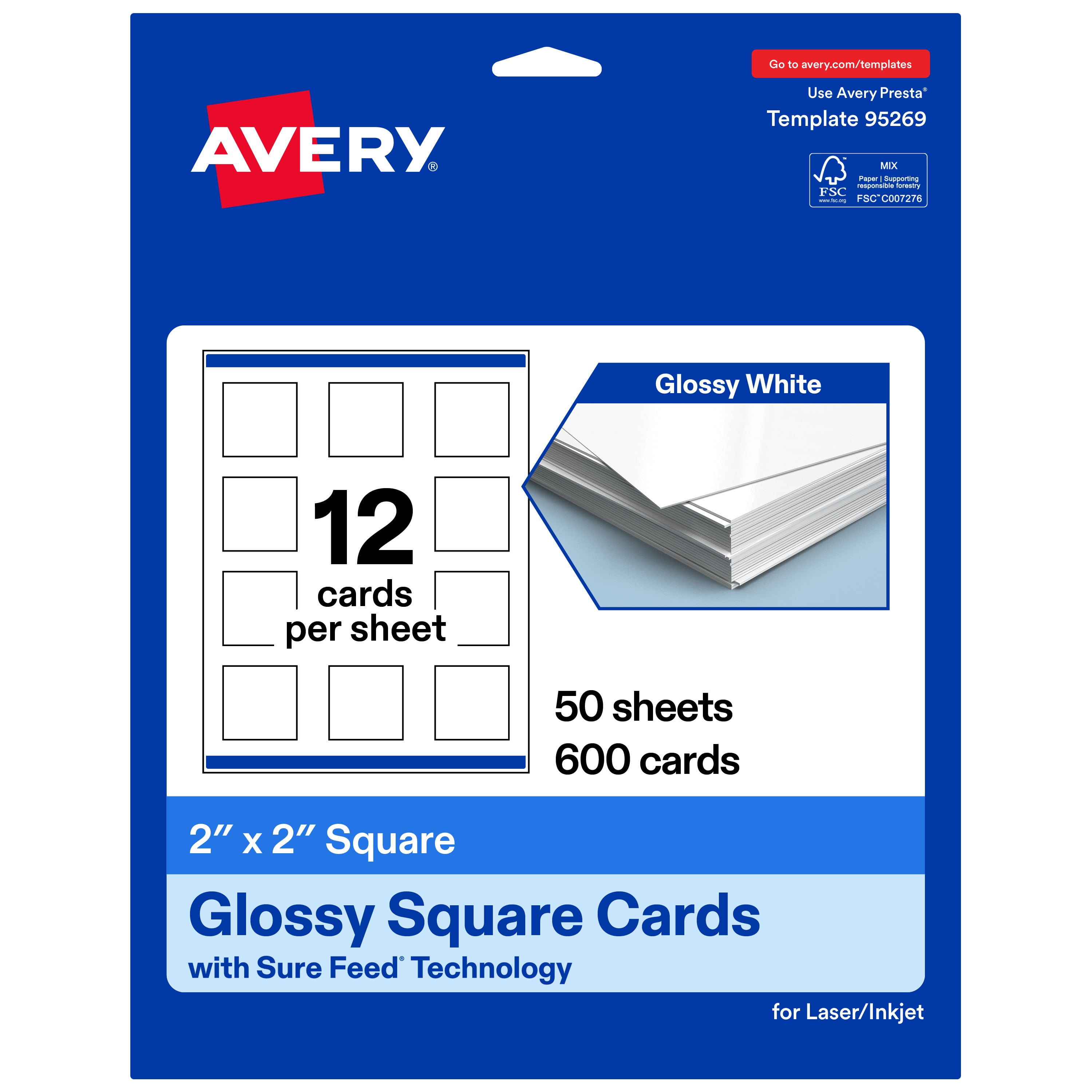 Avery Printable Business Cards, 2" x 2", Glossy White, 600ct - Walmart.com