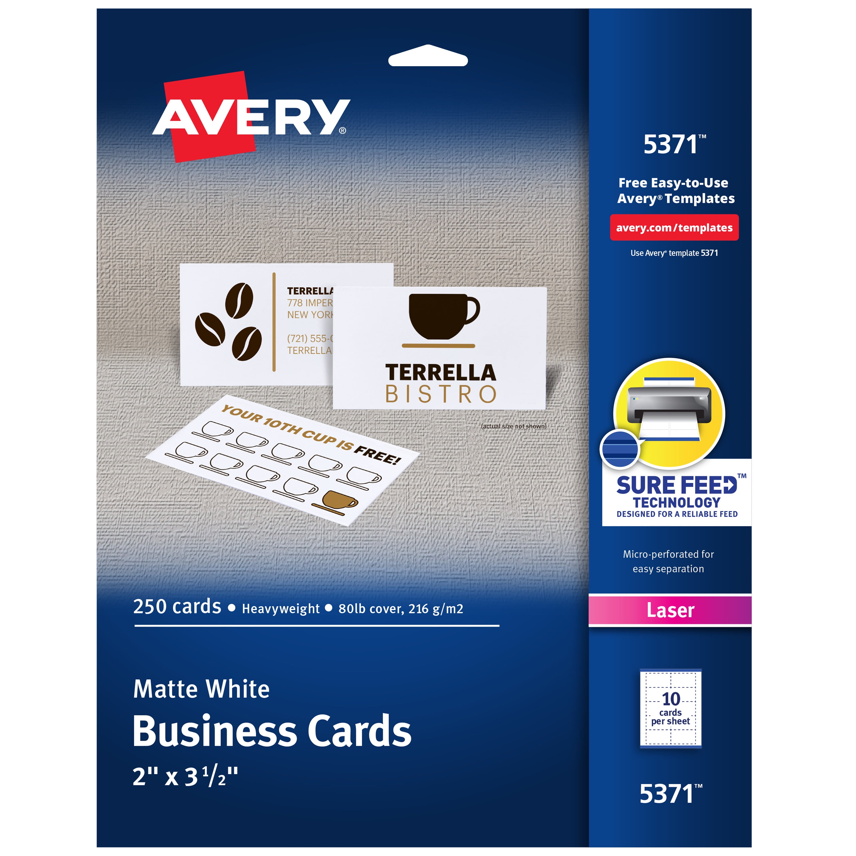 "Avery Blank Business Cards for Laser Printers, 2"" x 3.5"", White, 250 ...