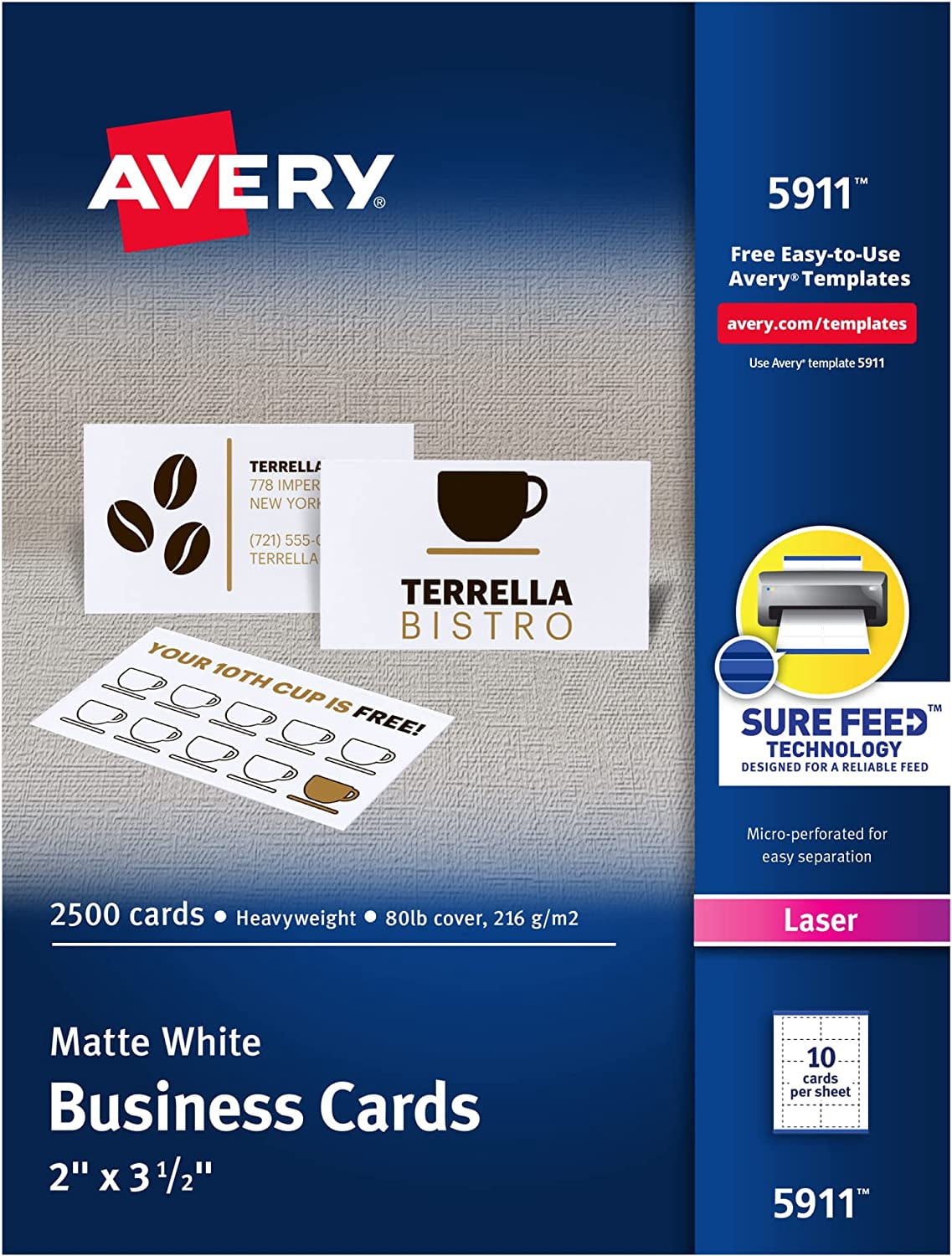 Avery Printable Business Cards with Sure Feed Technology, 2" x 3.5 ...
