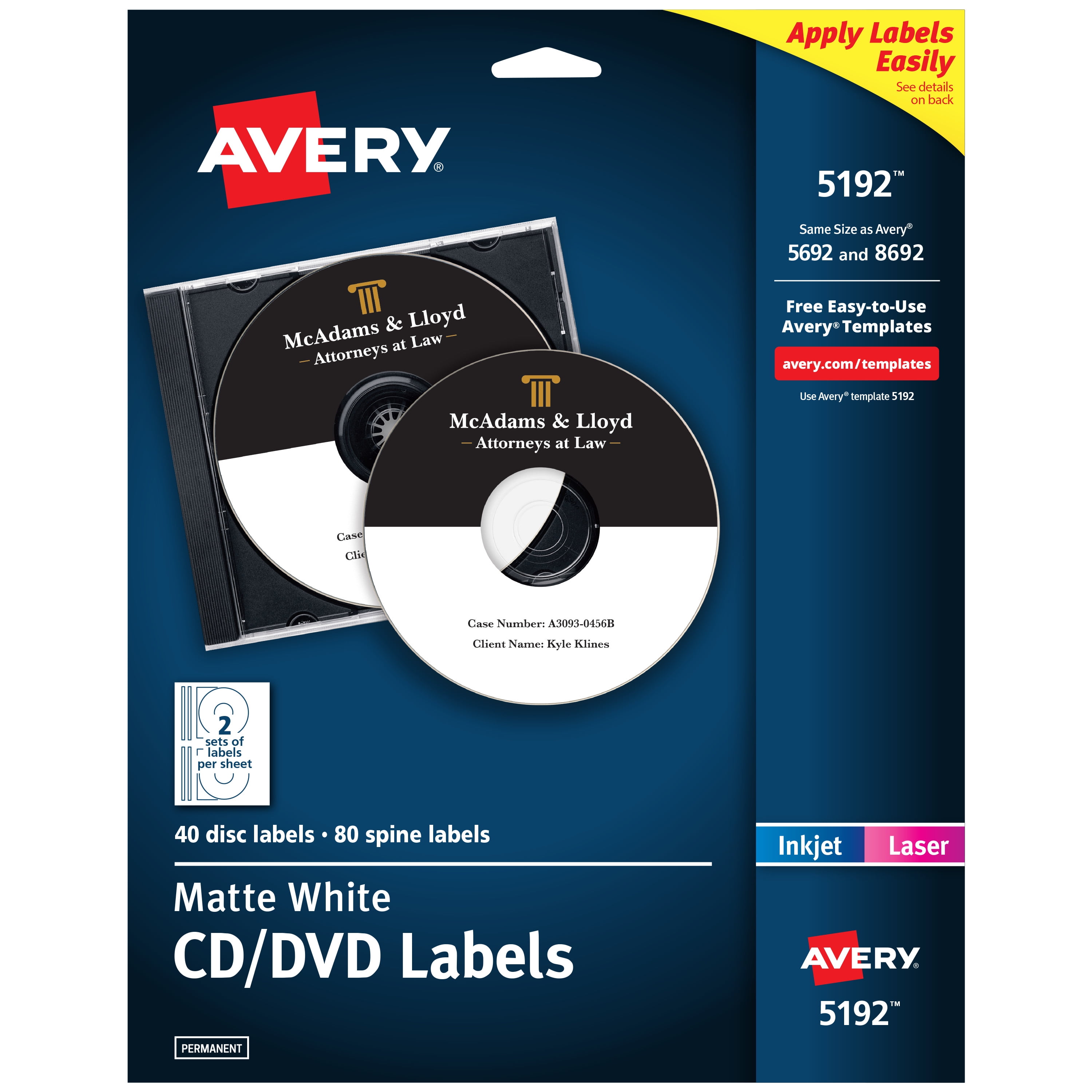 Avery Printable CD Labels, 40 CD Labels & 80 Spine Labels (5192 ...