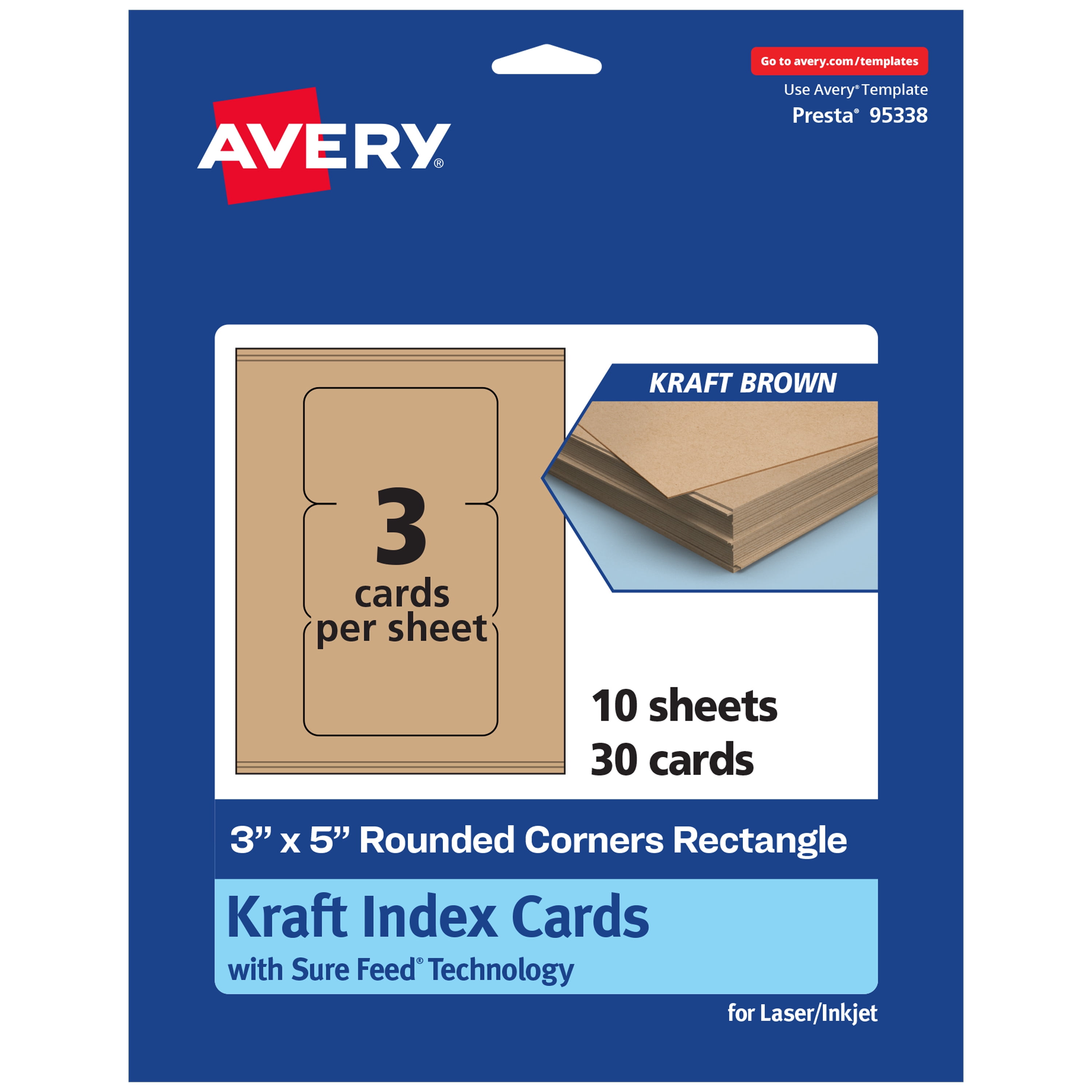 Avery Printable Cards with Rounded Corners, 3" x 5", Kraft Brown, 30ct ...