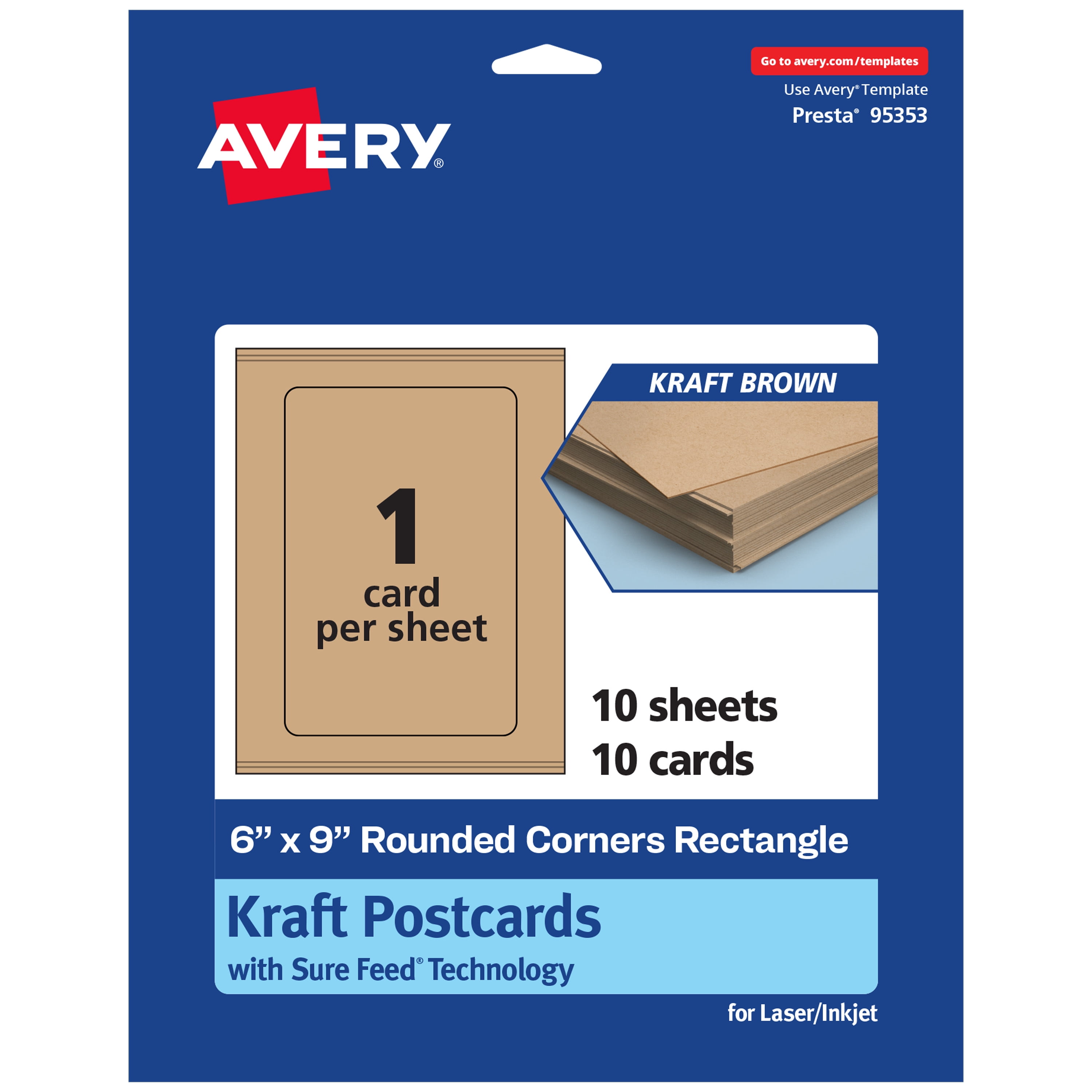 Avery Printable Cards with Rounded Corners, 6" x 9", Kraft Brown, 10ct ...