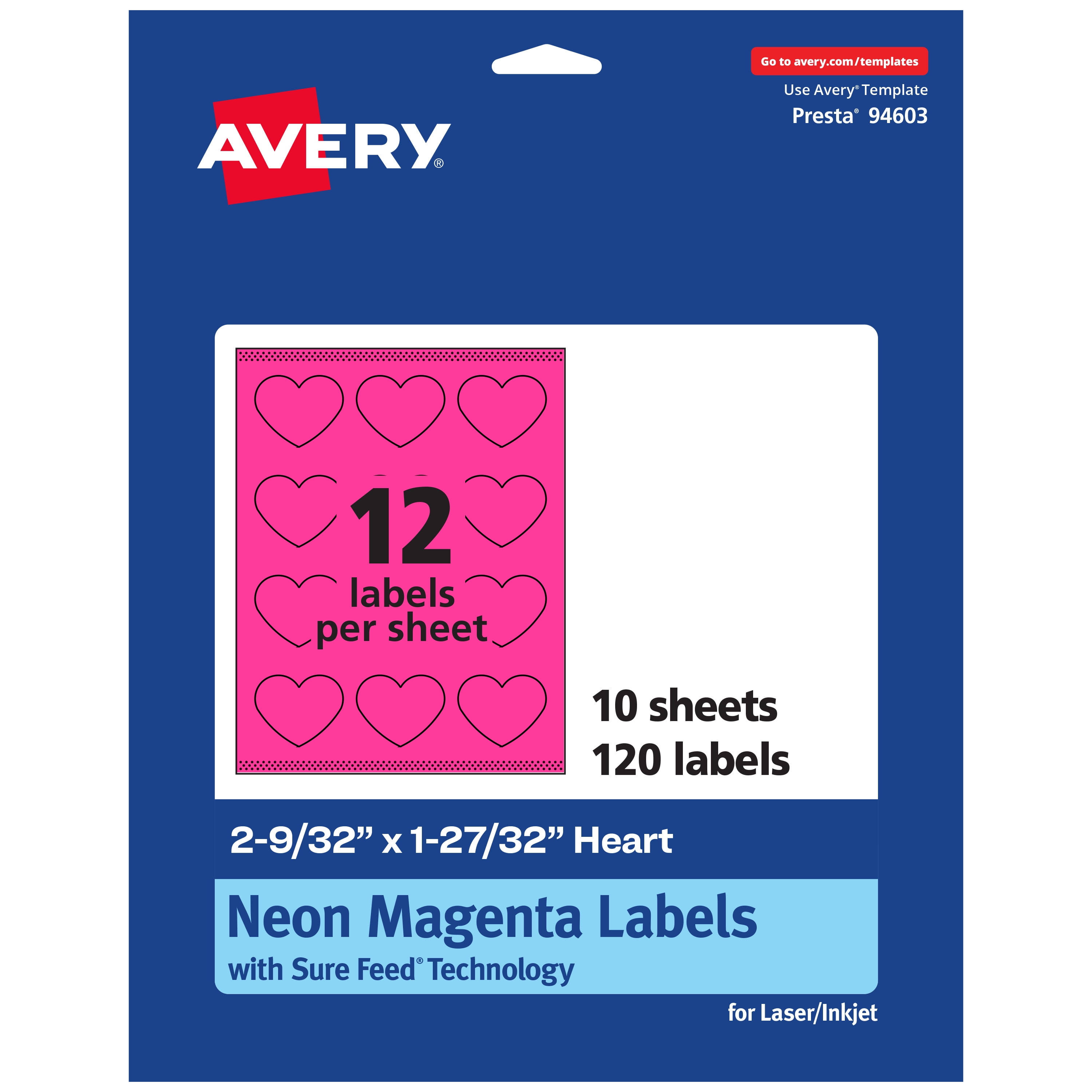 Avery Printable Heart Labels, Neon Magenta, 2-9/32" x 1-27/32", 120ct ...