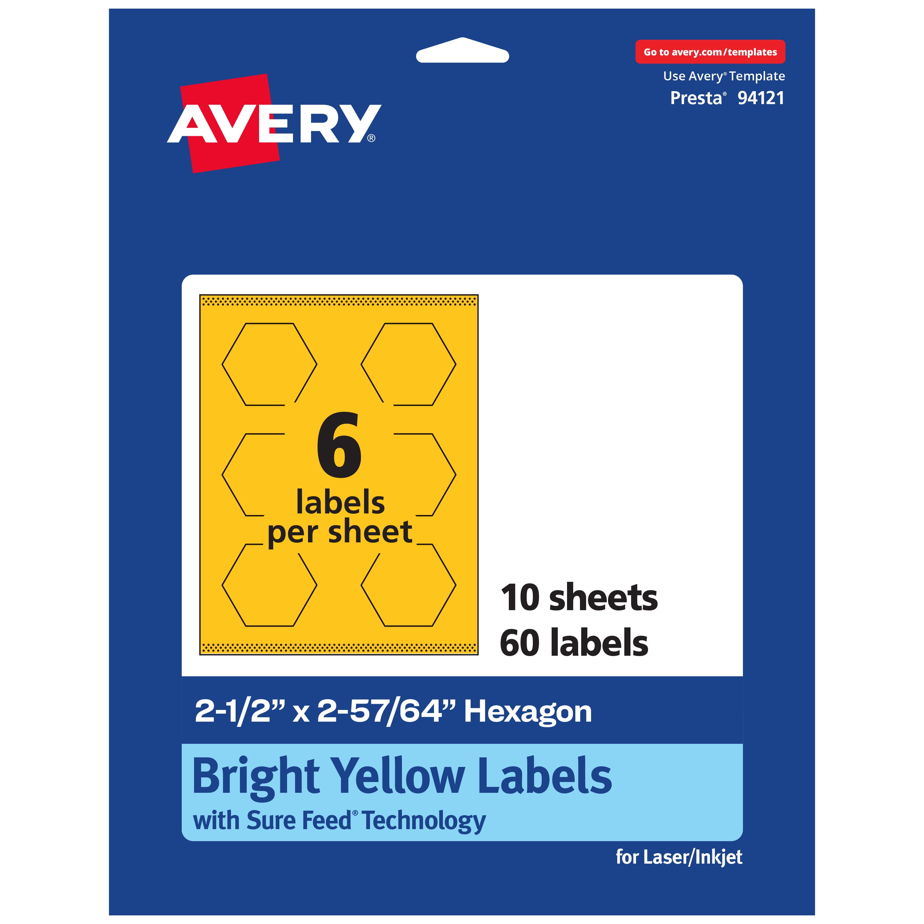 Avery Printable Hexagon Labels, Bright Yellow, 2-1/2" x 2-57/64", 60ct ...