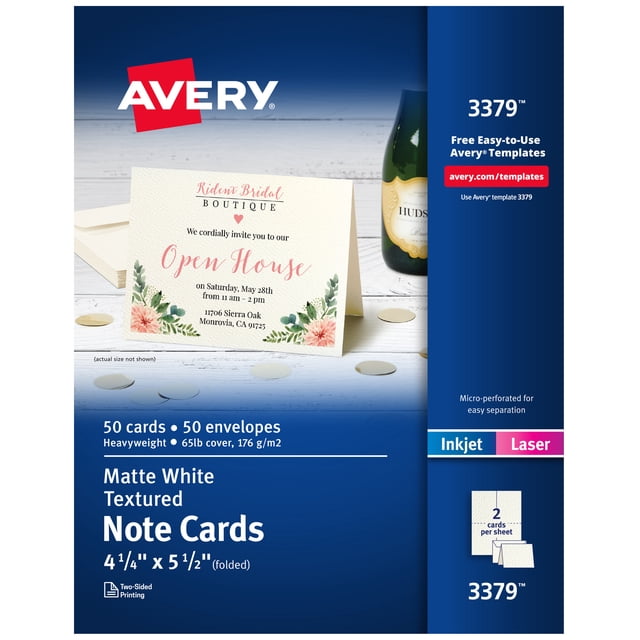 Avery Note Cards & Envelopes, 4.25" x 5.5", Textured, 50ct (3379 ...