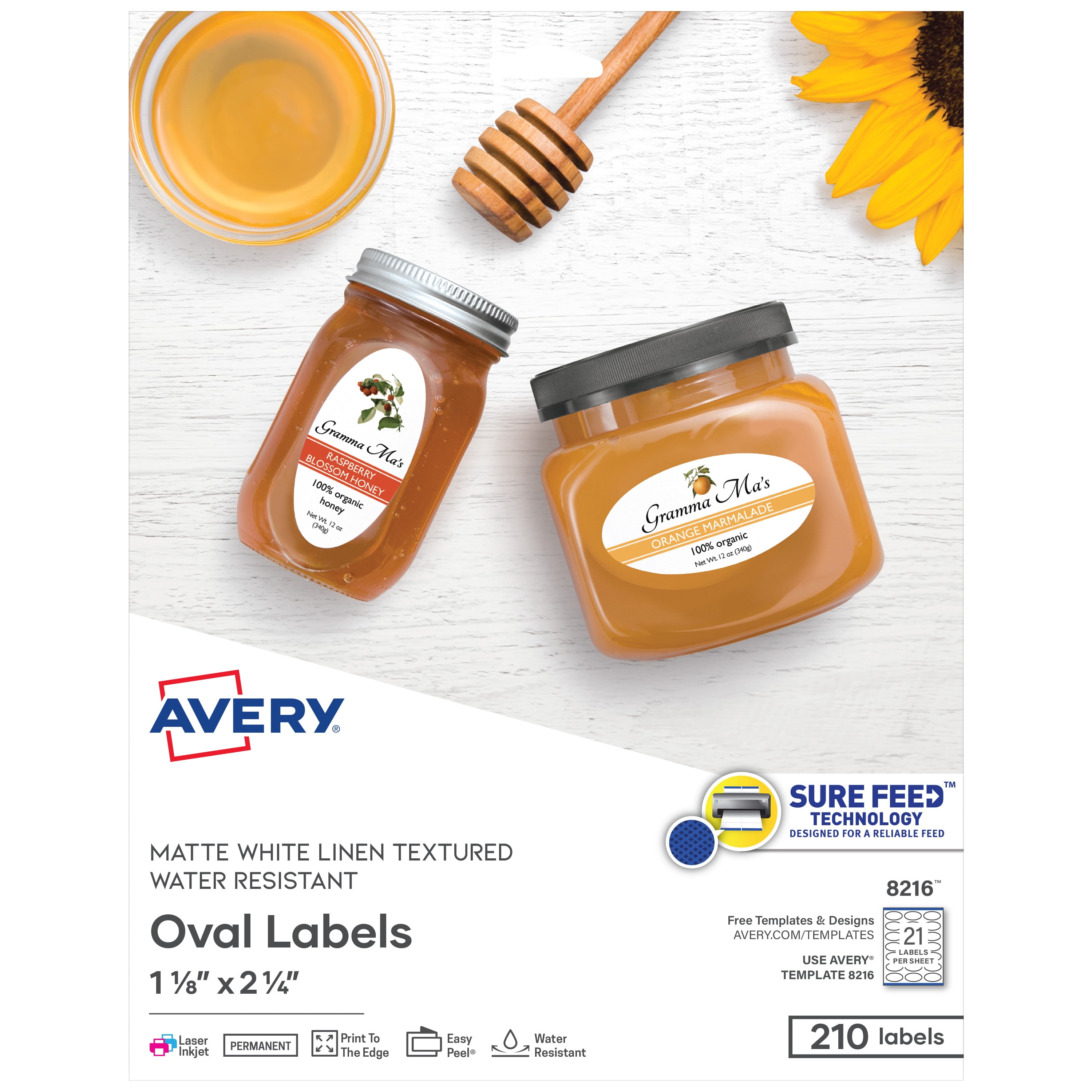 Avery Printable Oval Labels, 1-1/8" x 2-1/4", White, 210ct (8216 ...