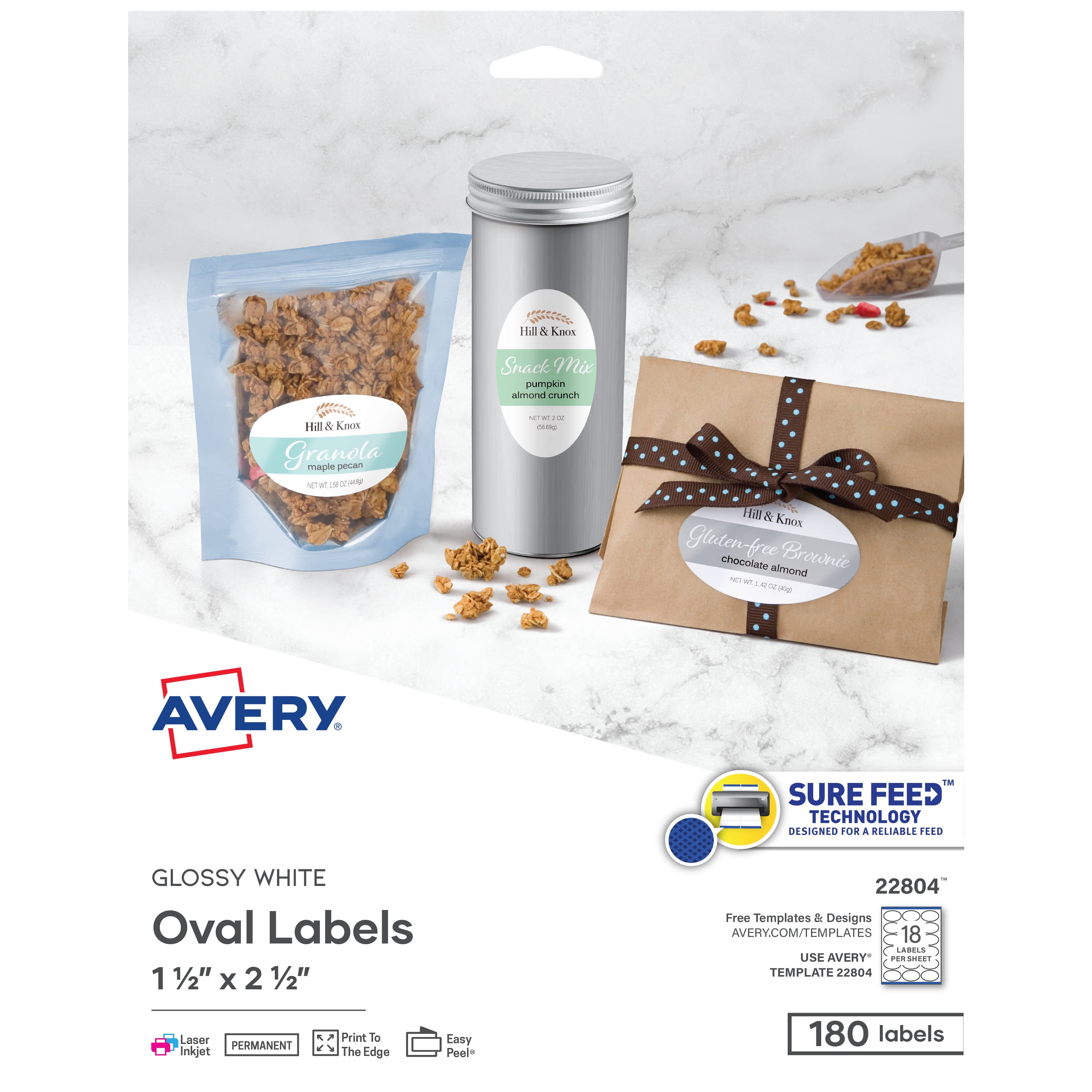 Avery Printable Oval Labels, 1.5" x 2.5", White, 180ct (22804 ...