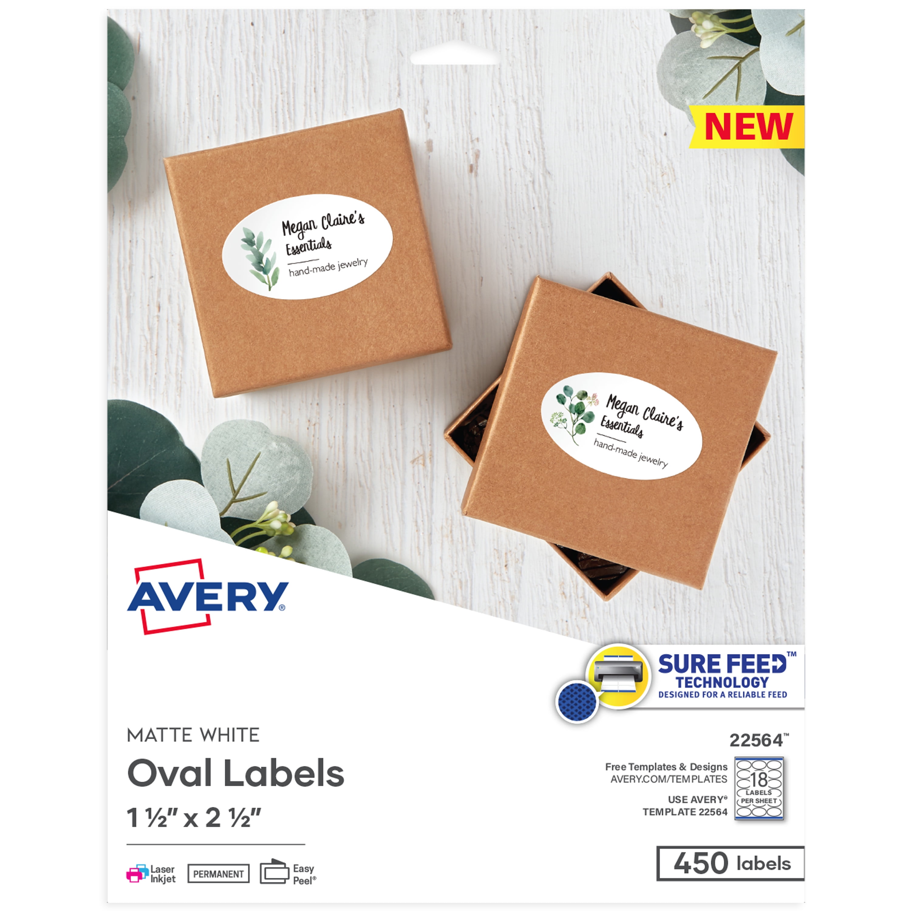 Avery Printable Oval Labels, 1.5" x 2.5", White, 450 Labels (22564 ...