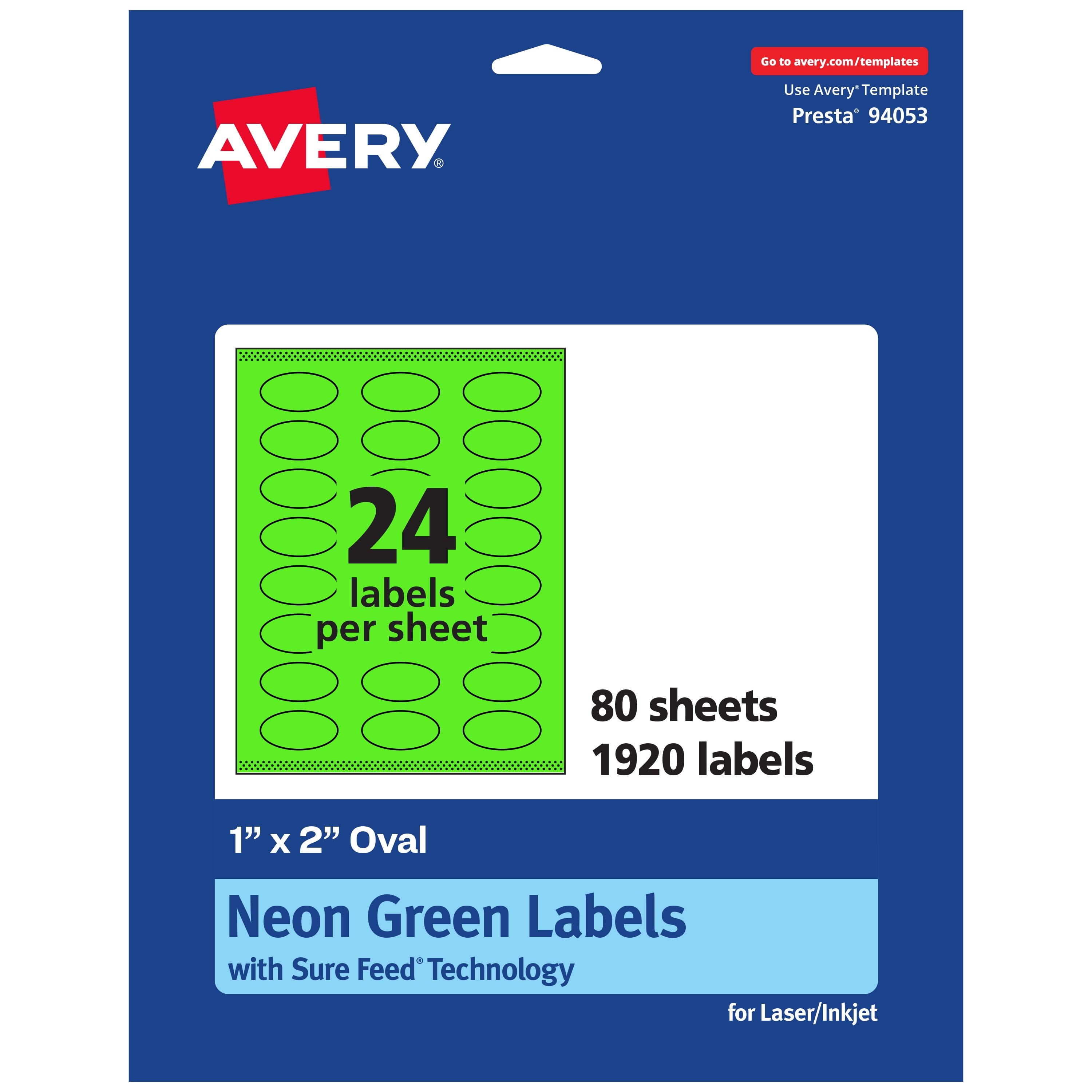 Avery Printable Oval Labels, Neon Green, 1" x 2", 1,920ct - Walmart.com