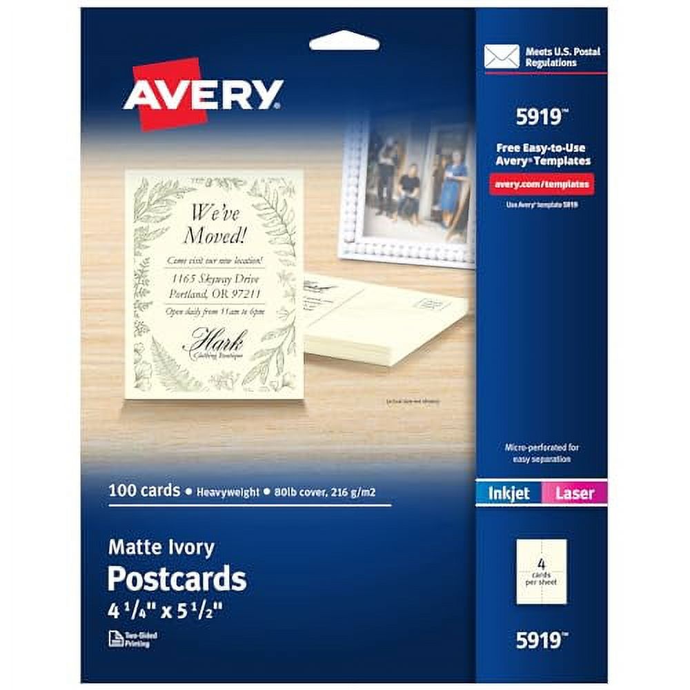Avery Printable Postcards, 4.25" x 5.5", Ivory, 100 Blank Postcards for ...