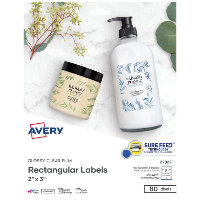 "Avery Glossy Printable Rectangle Labels with Permanent Adhesive, 2"" x ...