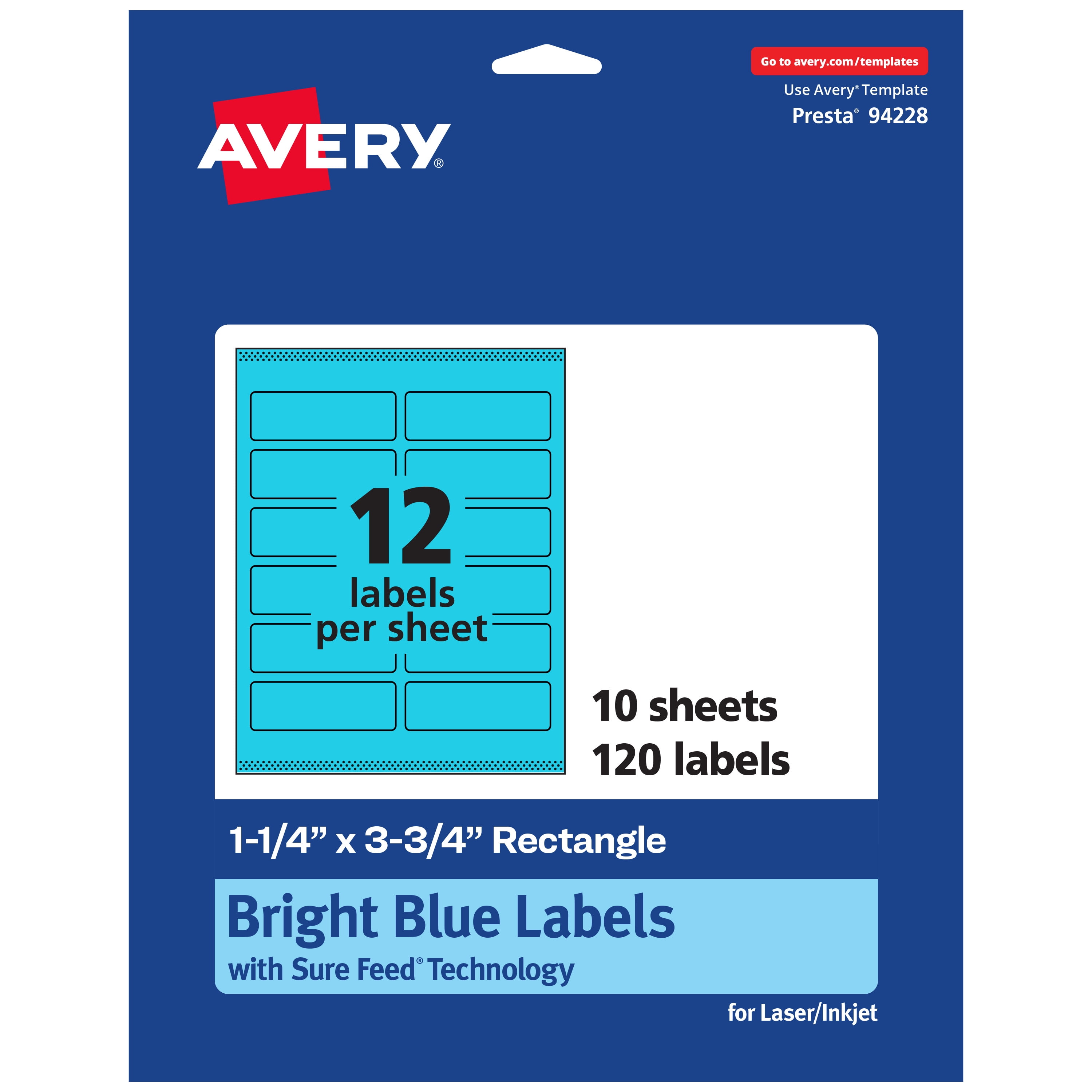 Avery Printable Rectangle Labels, Bright Blue, 1.25" x 3.75", 120ct ...