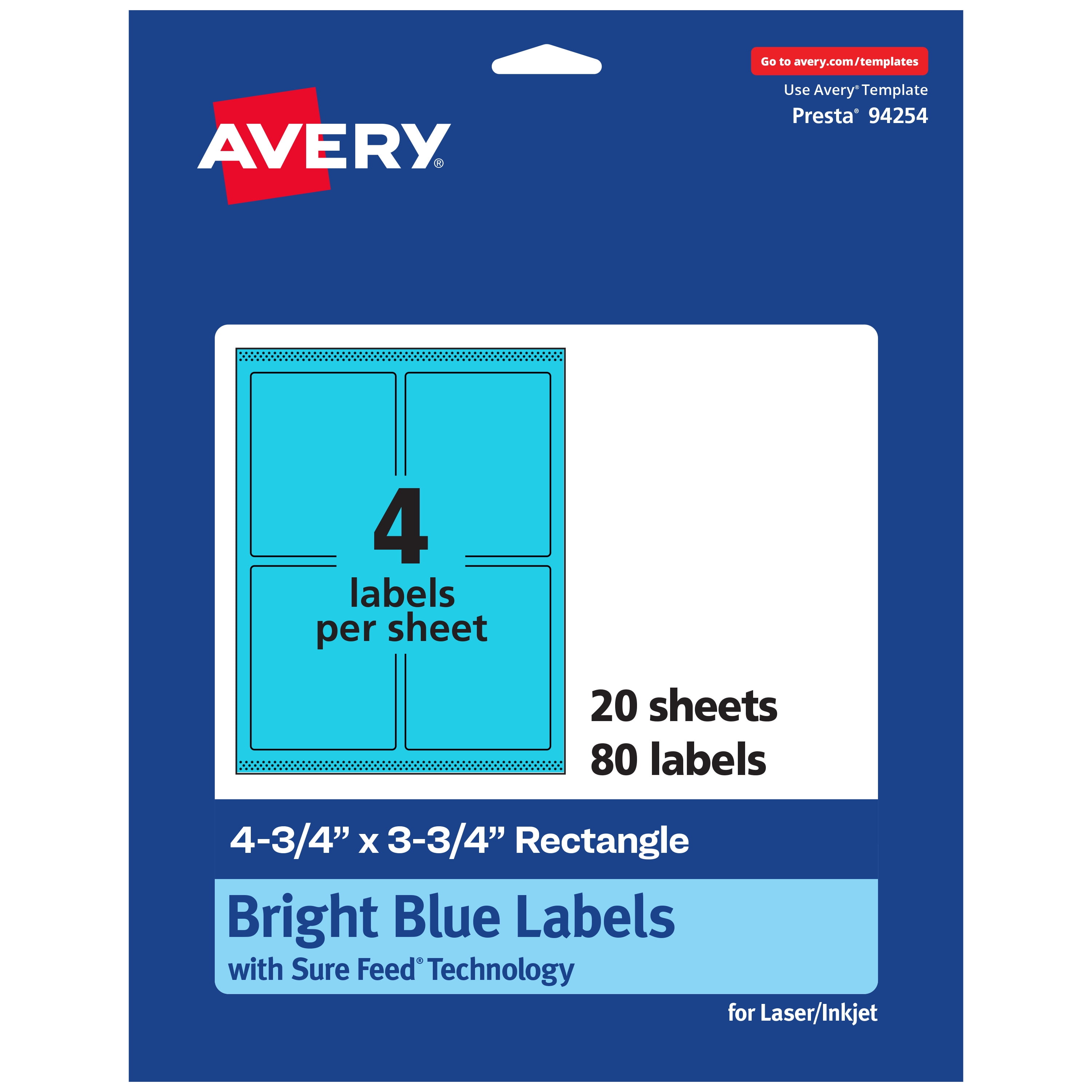 Avery Printable Rectangle Labels, Bright Blue, 4.75" x 3.75", 80ct - Walmart.com