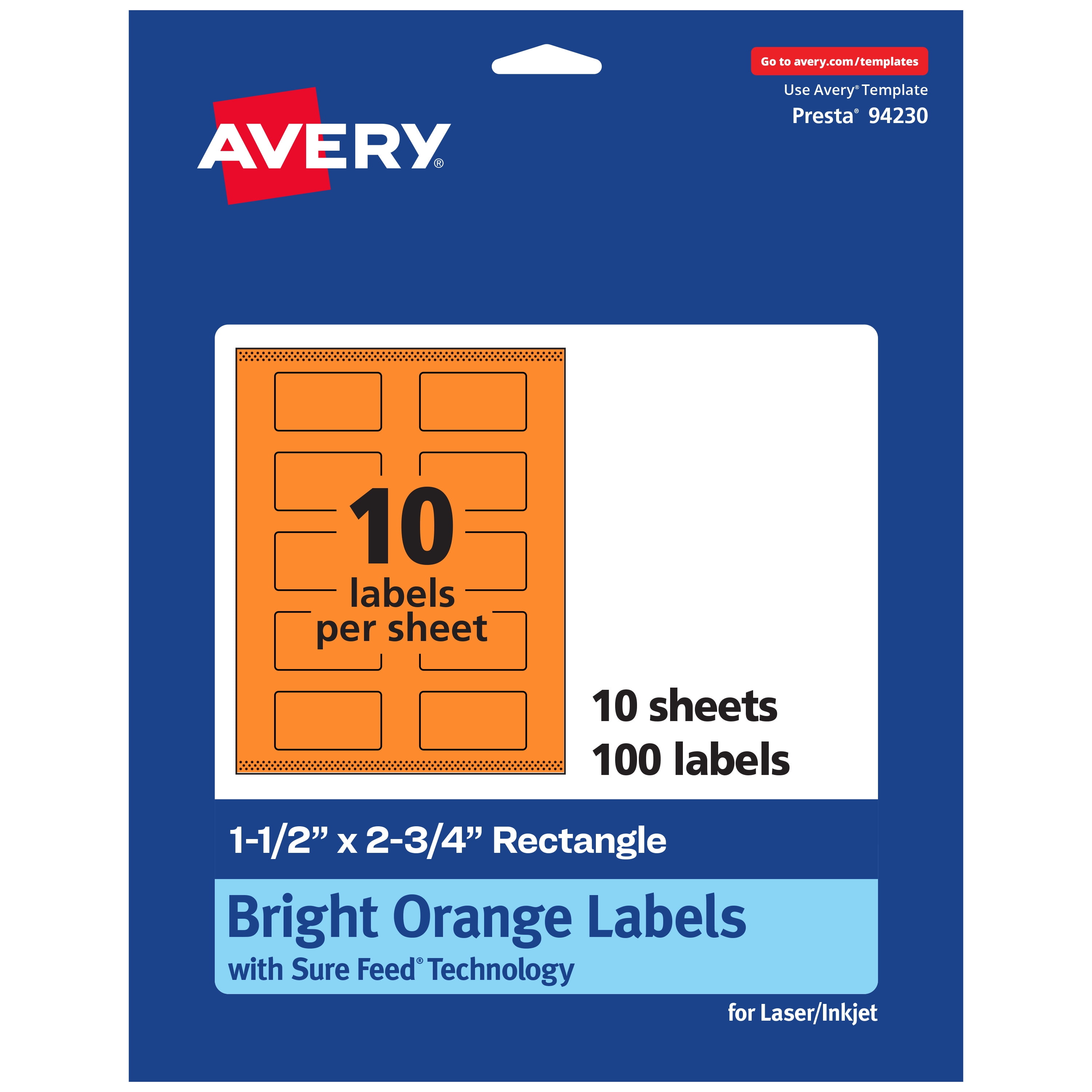 Avery Printable Rectangle Labels, Bright Orange, 1.5" x 2.75", 100ct ...