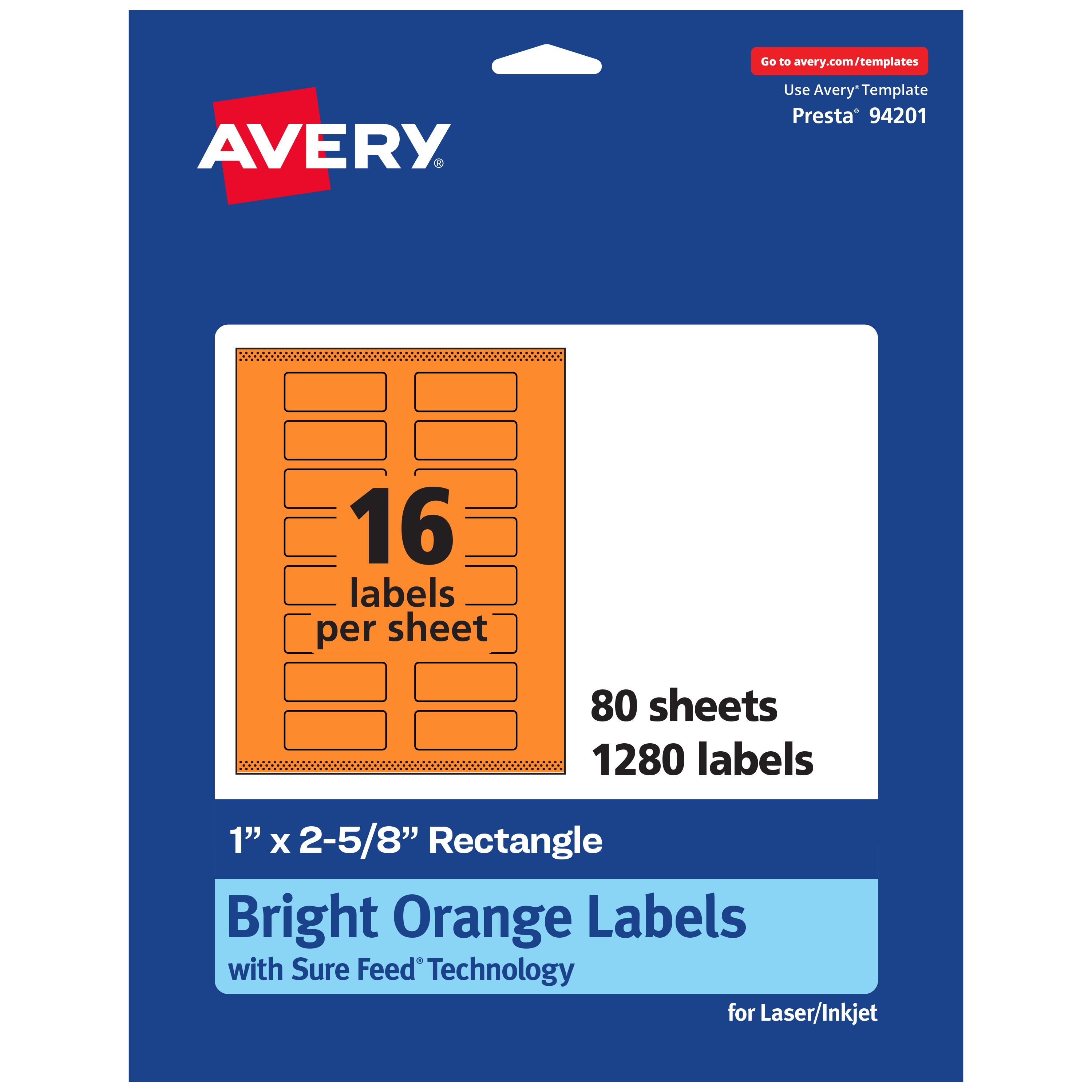Avery Printable Rectangle Labels, Bright Orange, 1" x 2-5/8", 1,280ct ...
