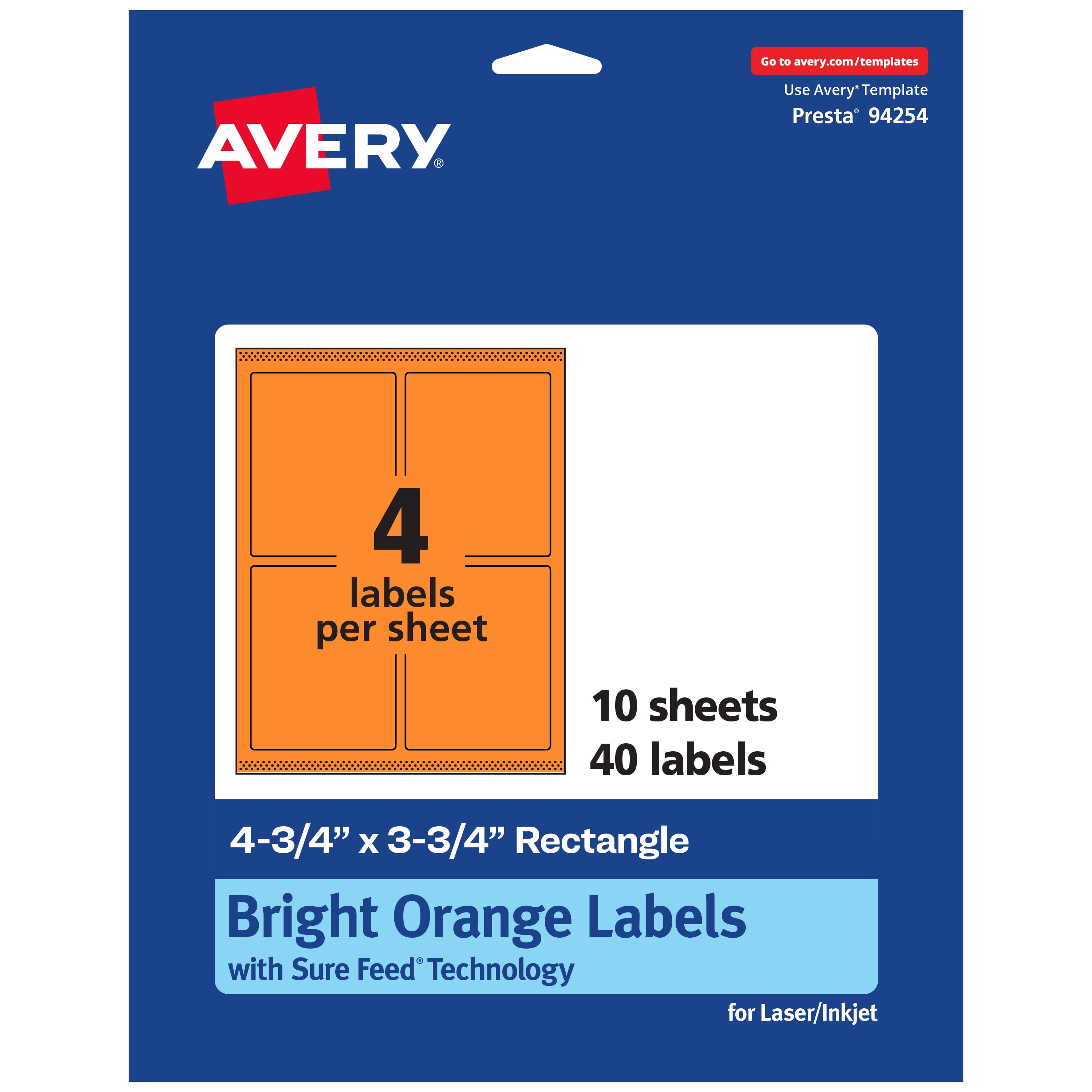 Avery Printable Rectangle Labels, Bright Orange, 4.75" x 3.75", 40ct ...