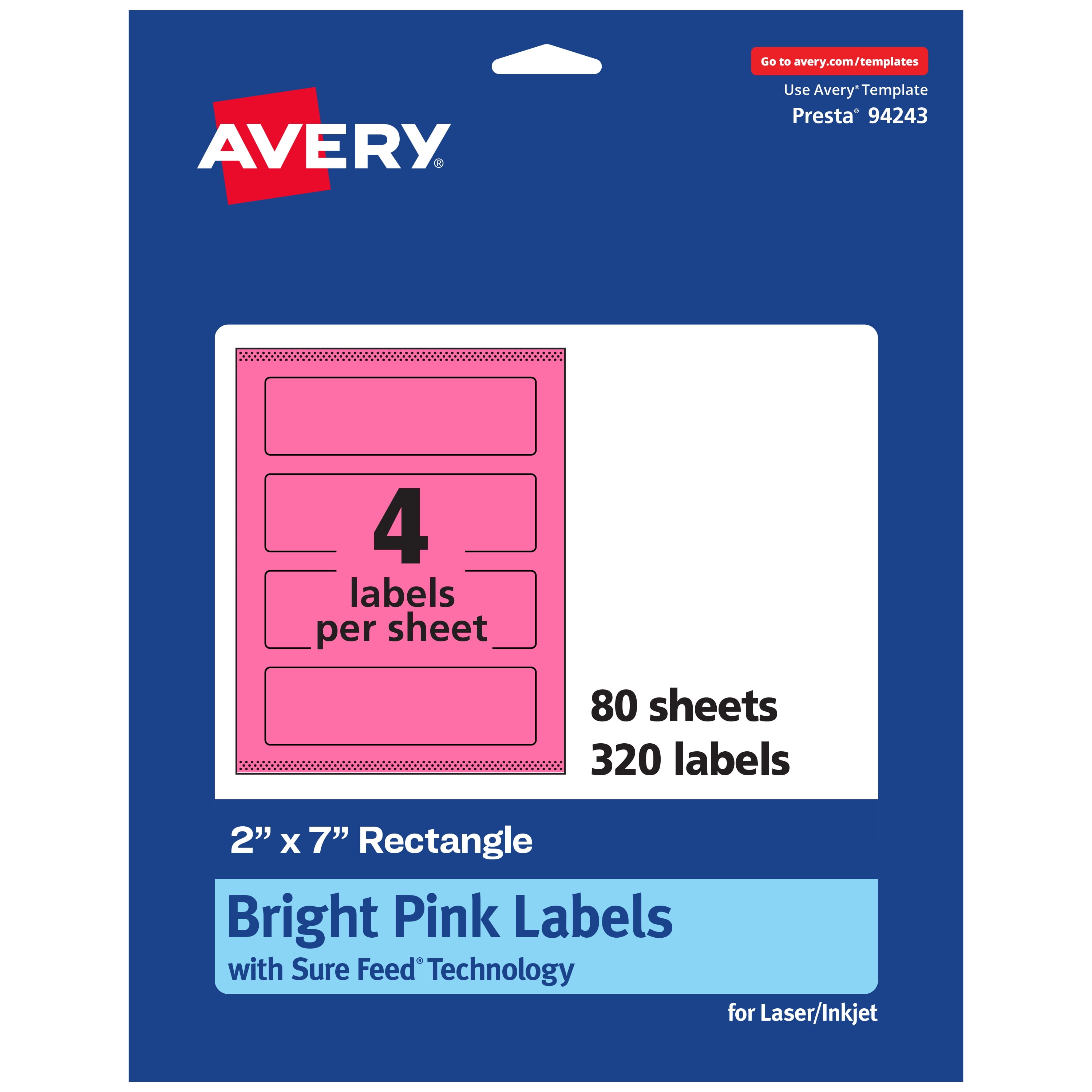 Avery Printable Rectangle Labels, Bright Pink, 2" x 7", 320ct - Walmart.com