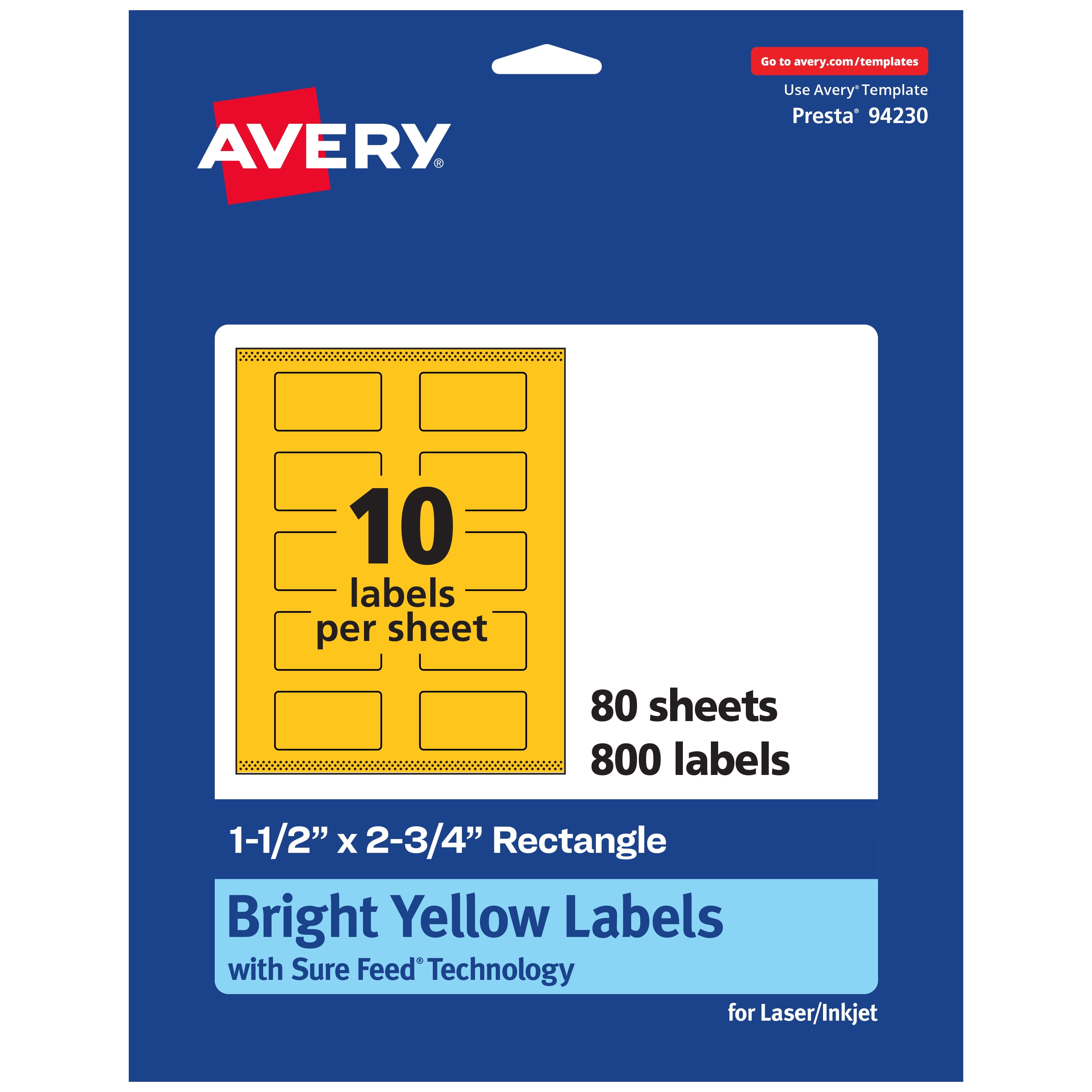 Avery Printable Rectangle Labels, Bright Yellow, 1.5" x 2.75", 800ct ...