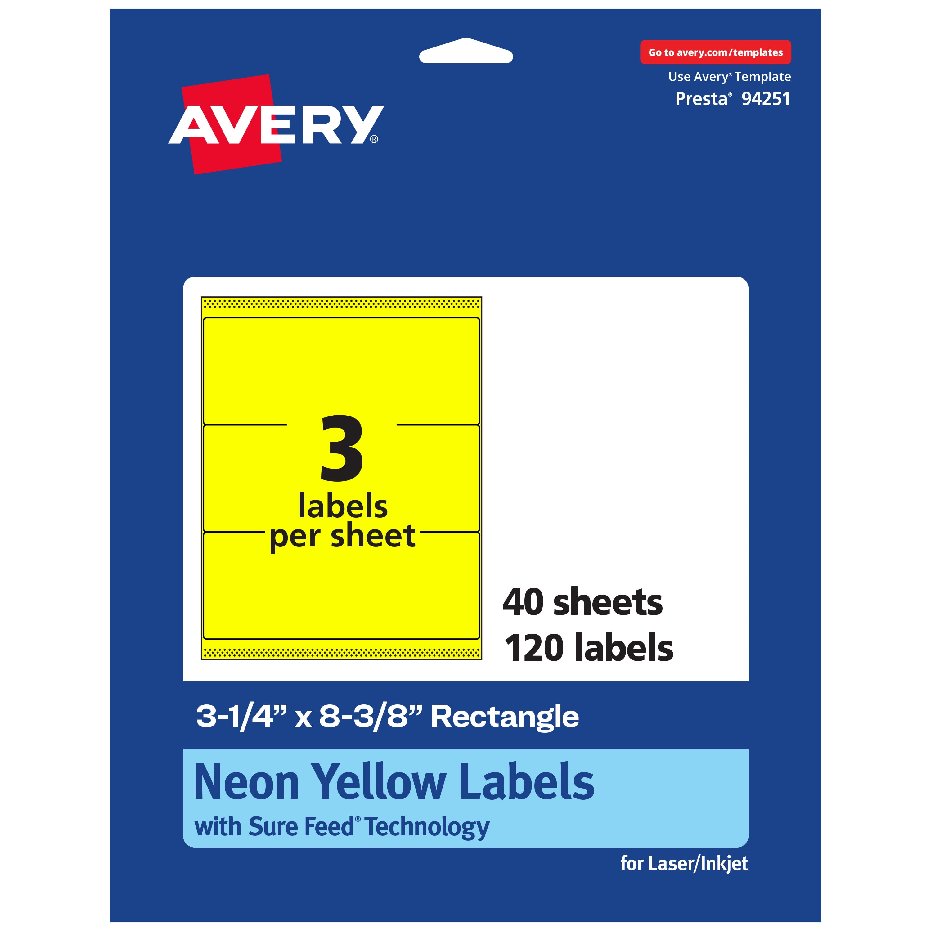 Avery Printable Rectangle Labels, Neon Yellow, 3-1/4" x 8-3/8", 120ct ...