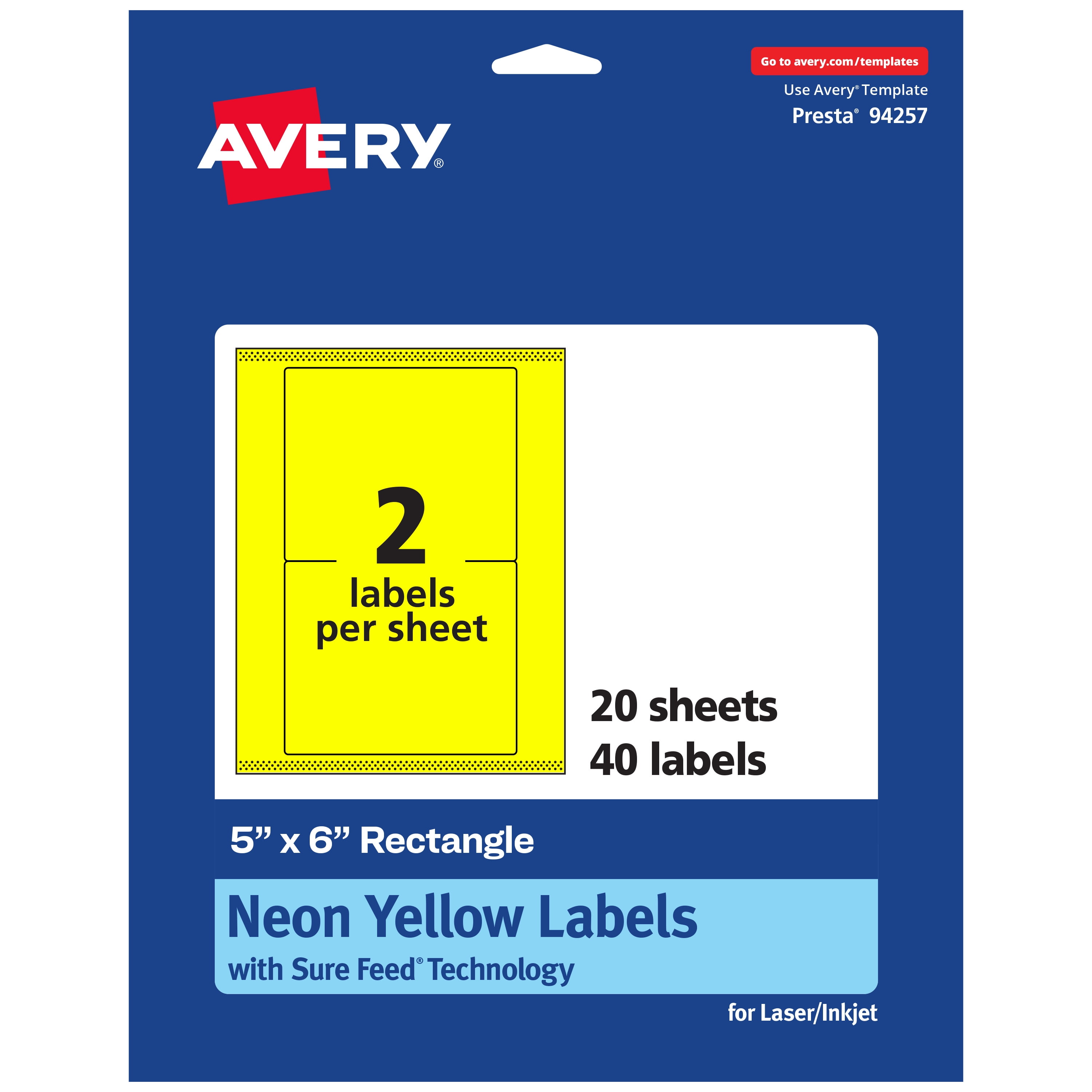Avery Printable Rectangle Labels, Neon Yellow, 5" x 6", 40ct - Walmart.com