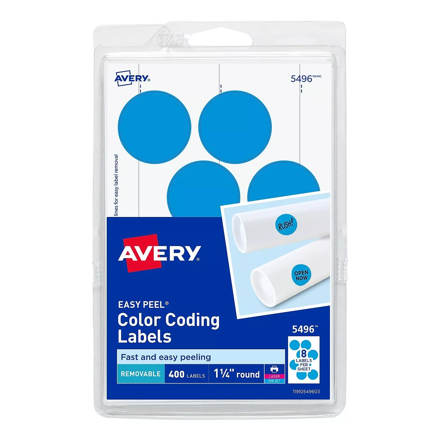 Avery Printable Removable Color-Coding Labels 1 1/4" dia Light Blue 400 ...