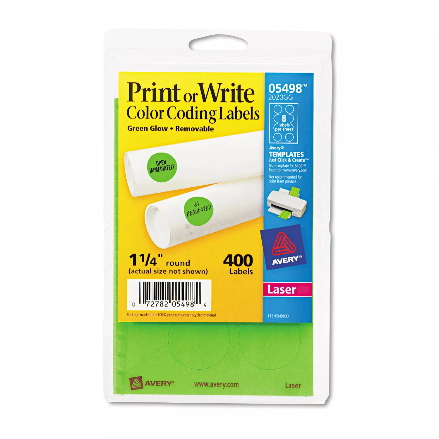 Avery Printable Removable Color-Coding Labels 1 1/4" dia Neon Green 400 ...