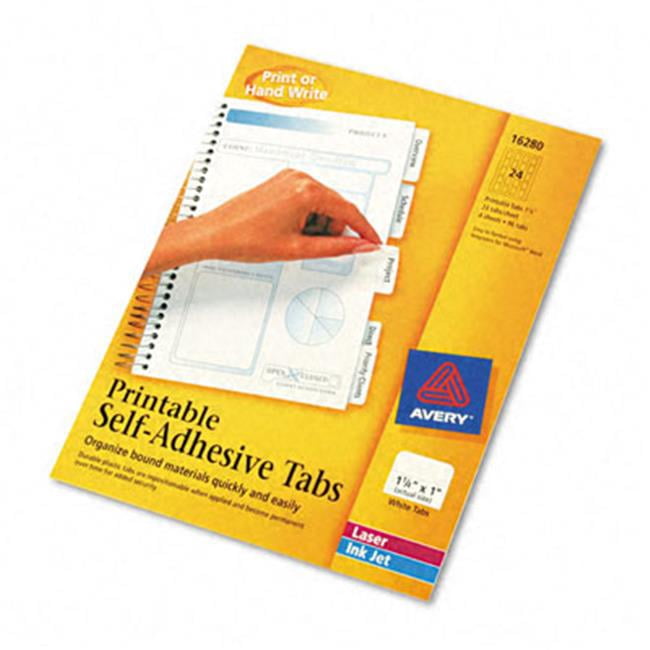 Avery Printable Repositionable Plastic Tabs - White - 1-1/4in. - 96 ...