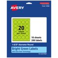 Avery Printable Round Labels, Bright Green, 1-2/3" Diameter, 200ct ...