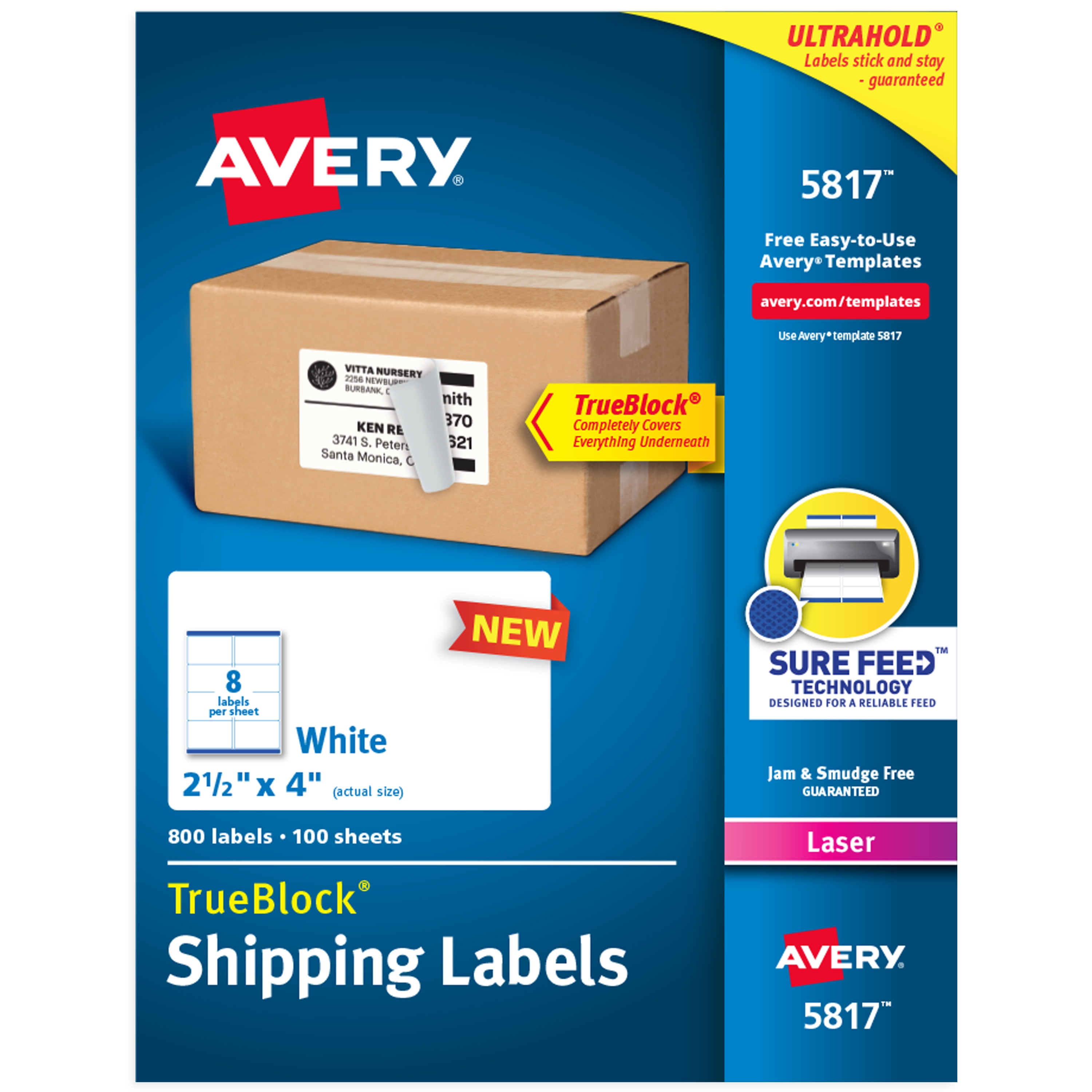 Avery Printable Shipping Labels, 2.5" x 4", 800 Labels (5817) - Walmart.com