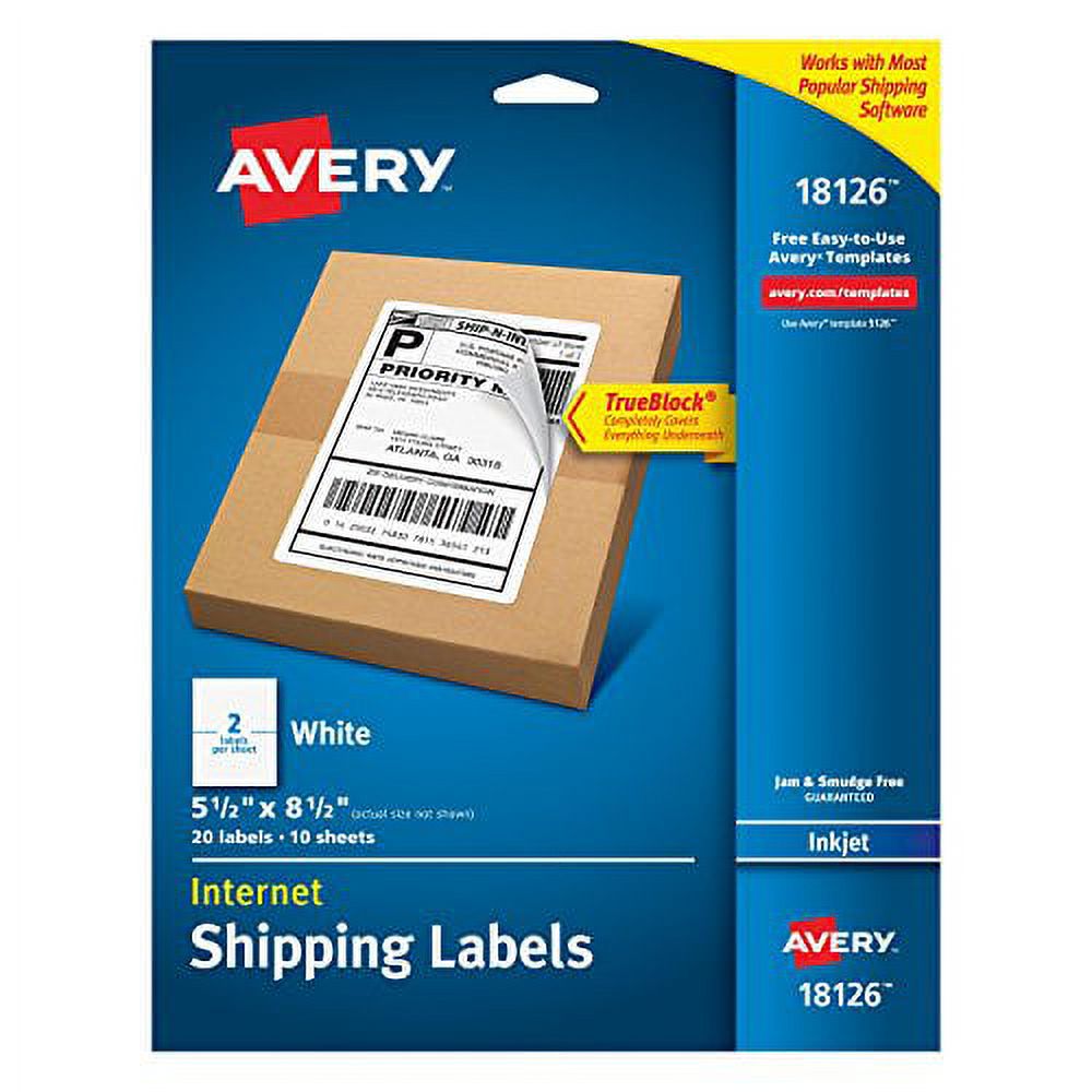 Avery Printable Shipping Labels, 5.5" x 8.5", White, 20 Blank Mailing ...