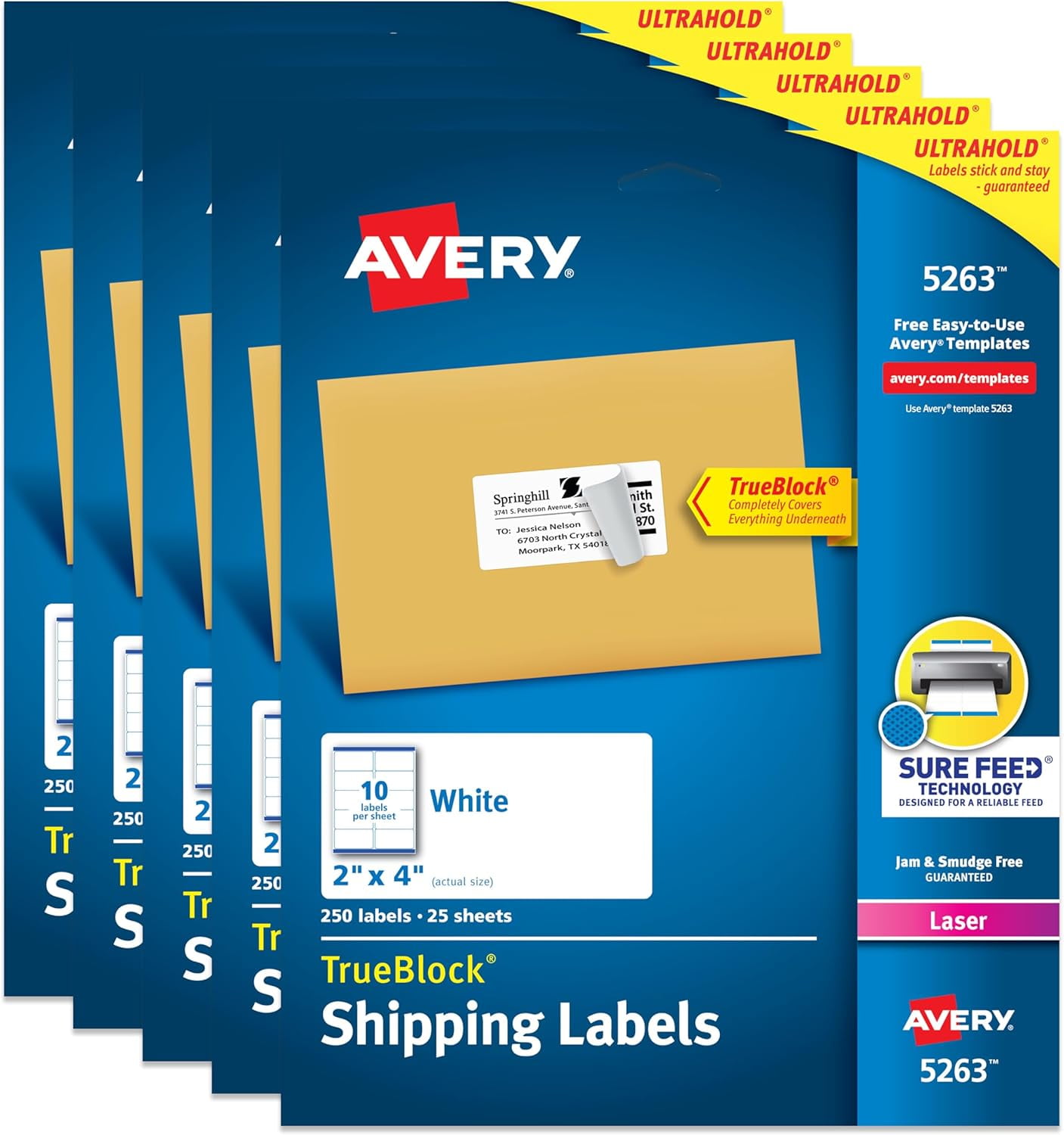 Avery Printable Shipping Labels with Sure Feed, 2" x 4" Customizable ...