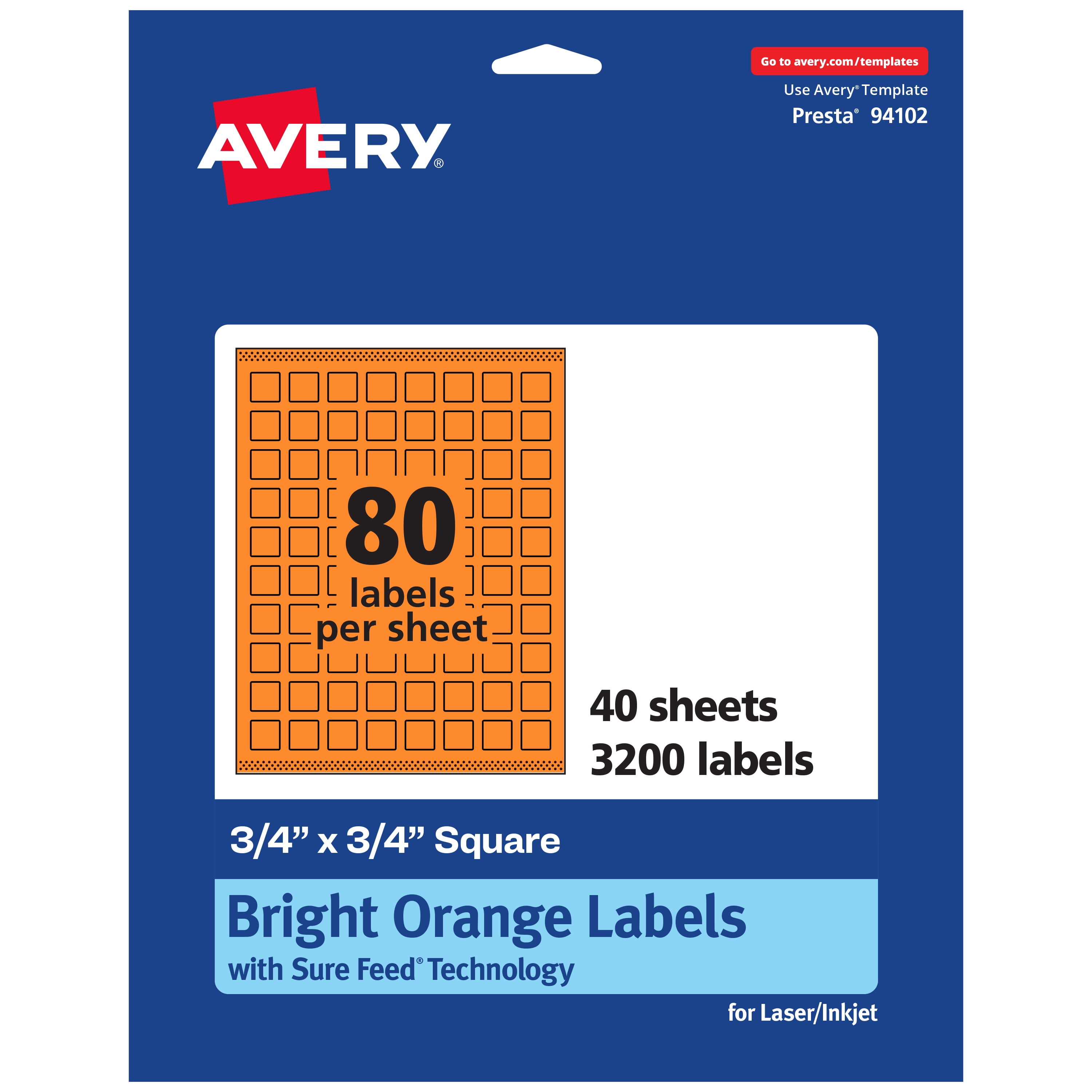 Avery Printable Square Labels, Bright Orange, 0.75" x 0.75", 3,200ct ...