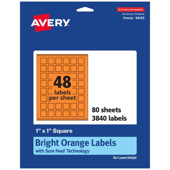 Avery Printable Square Labels, Bright Orange, 1" x 1", 3,840ct ...