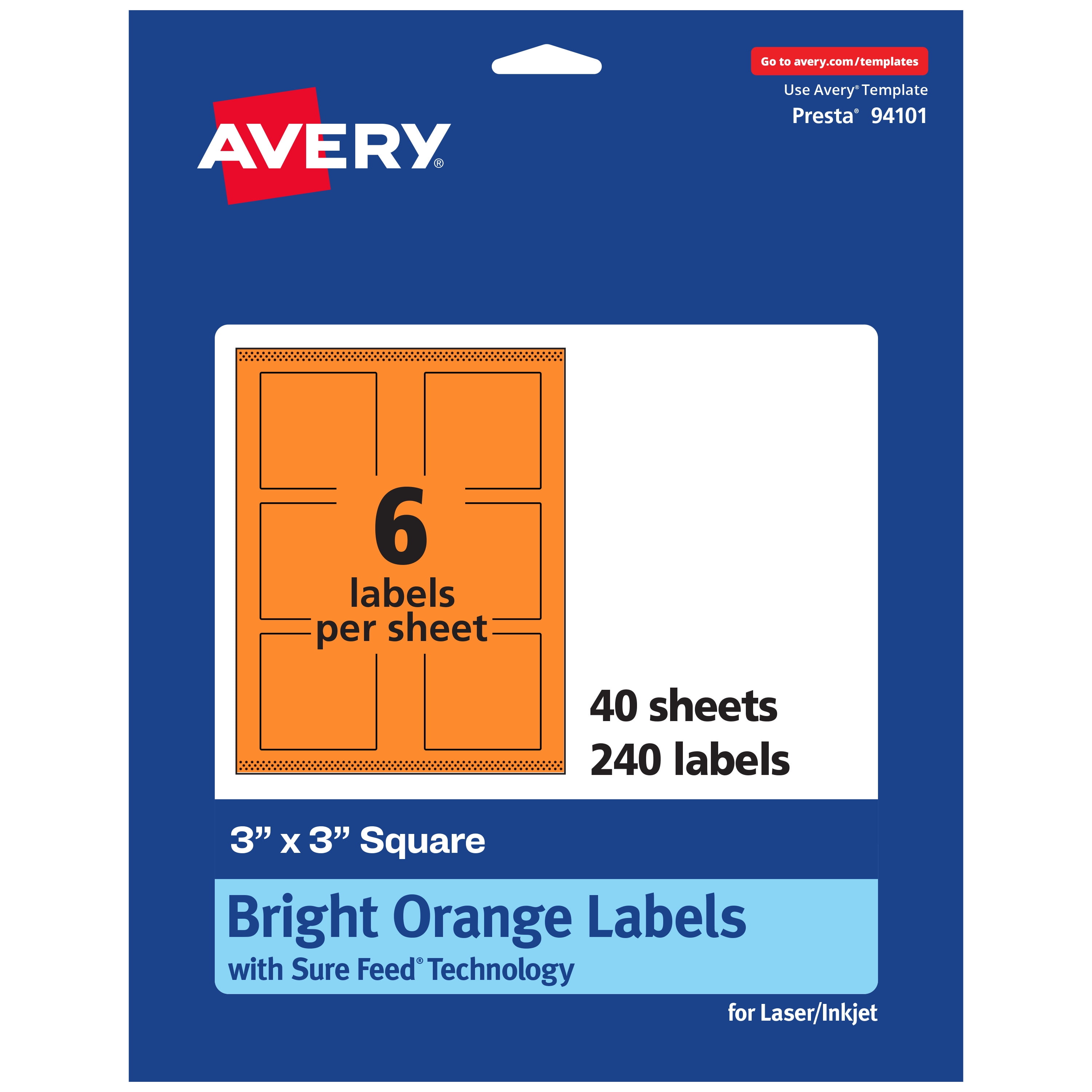 Avery Printable Square Labels, Bright Orange, 3" x 3", 240ct - Walmart.com